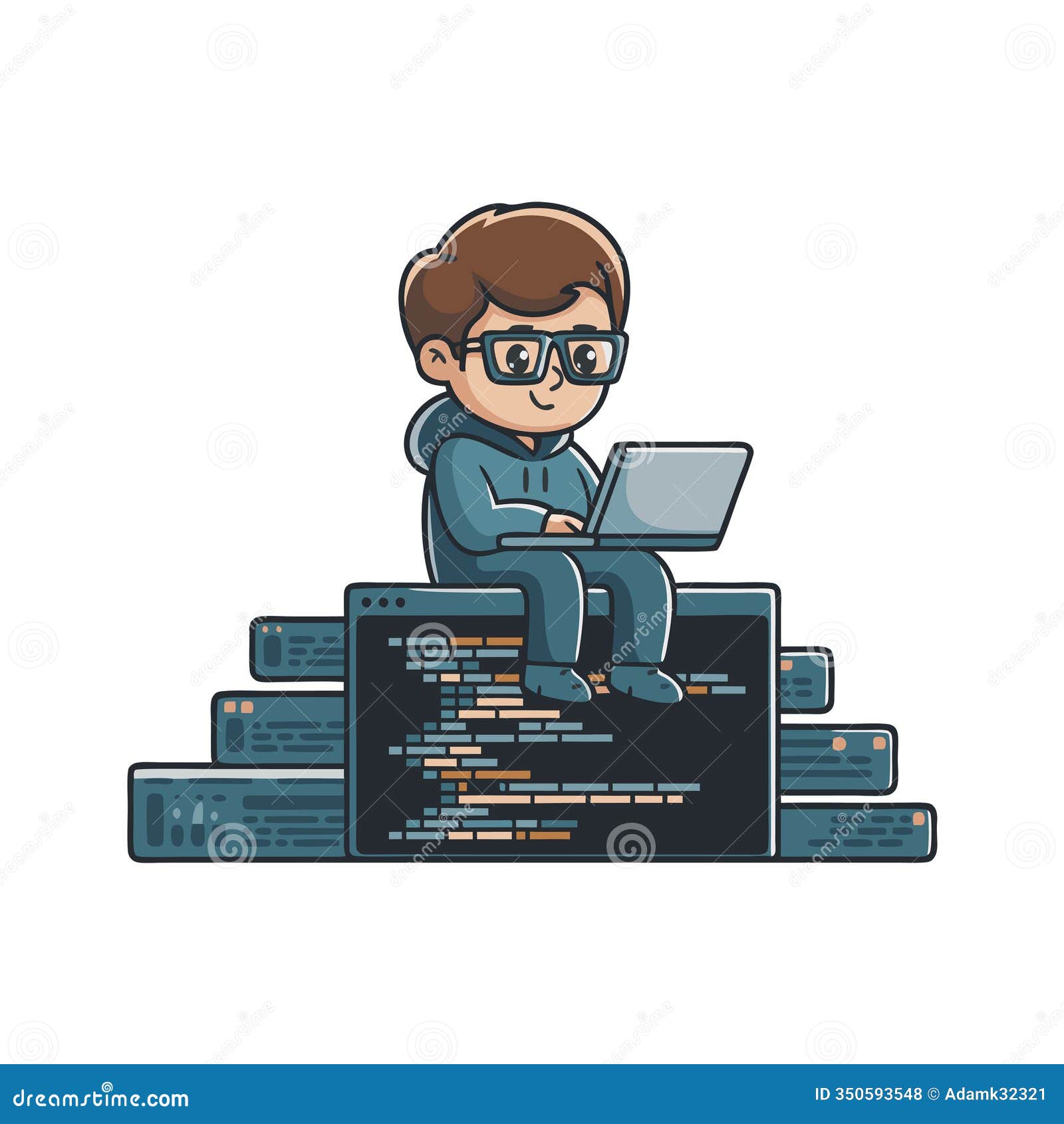 Young Programmer Vector Illustration Coding On Laptop With Debugging Screens | CartoonDealer.com ...