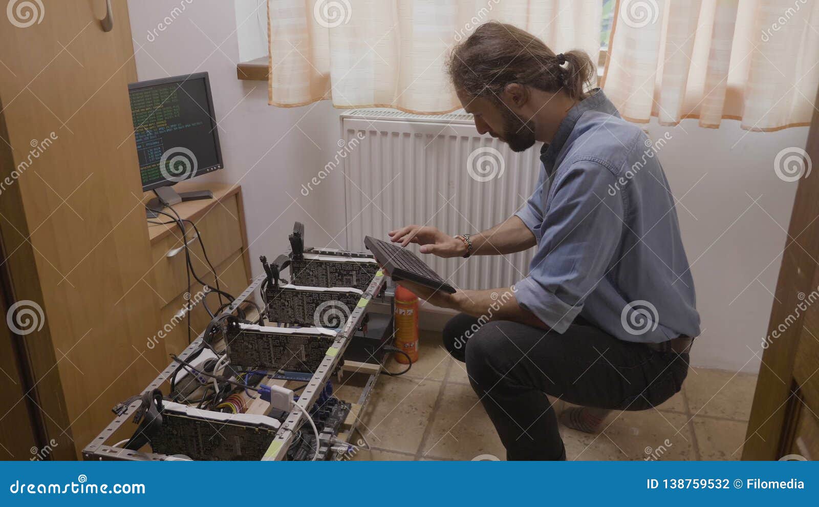 Young Programmer Typing Keyboard Using Software Data Code Connected To ...