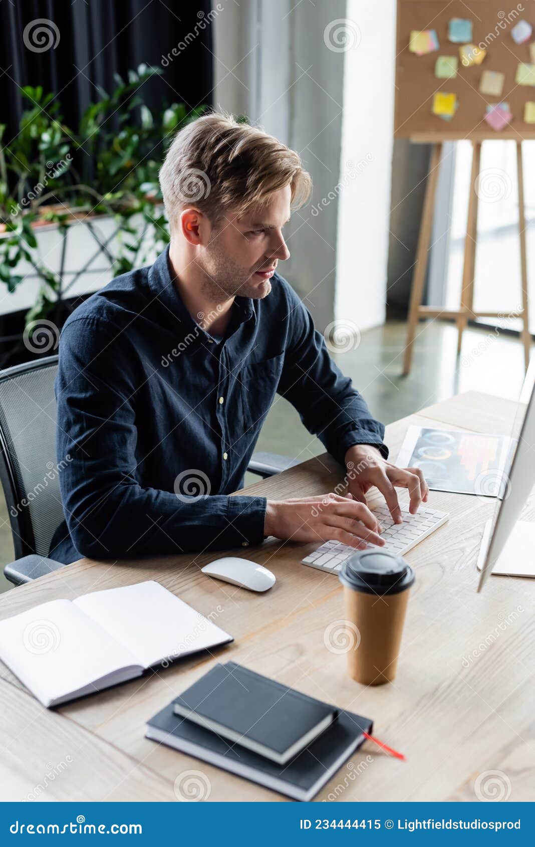 Young Programmer Using Computer Near Coffee Stock Image - Image of ...