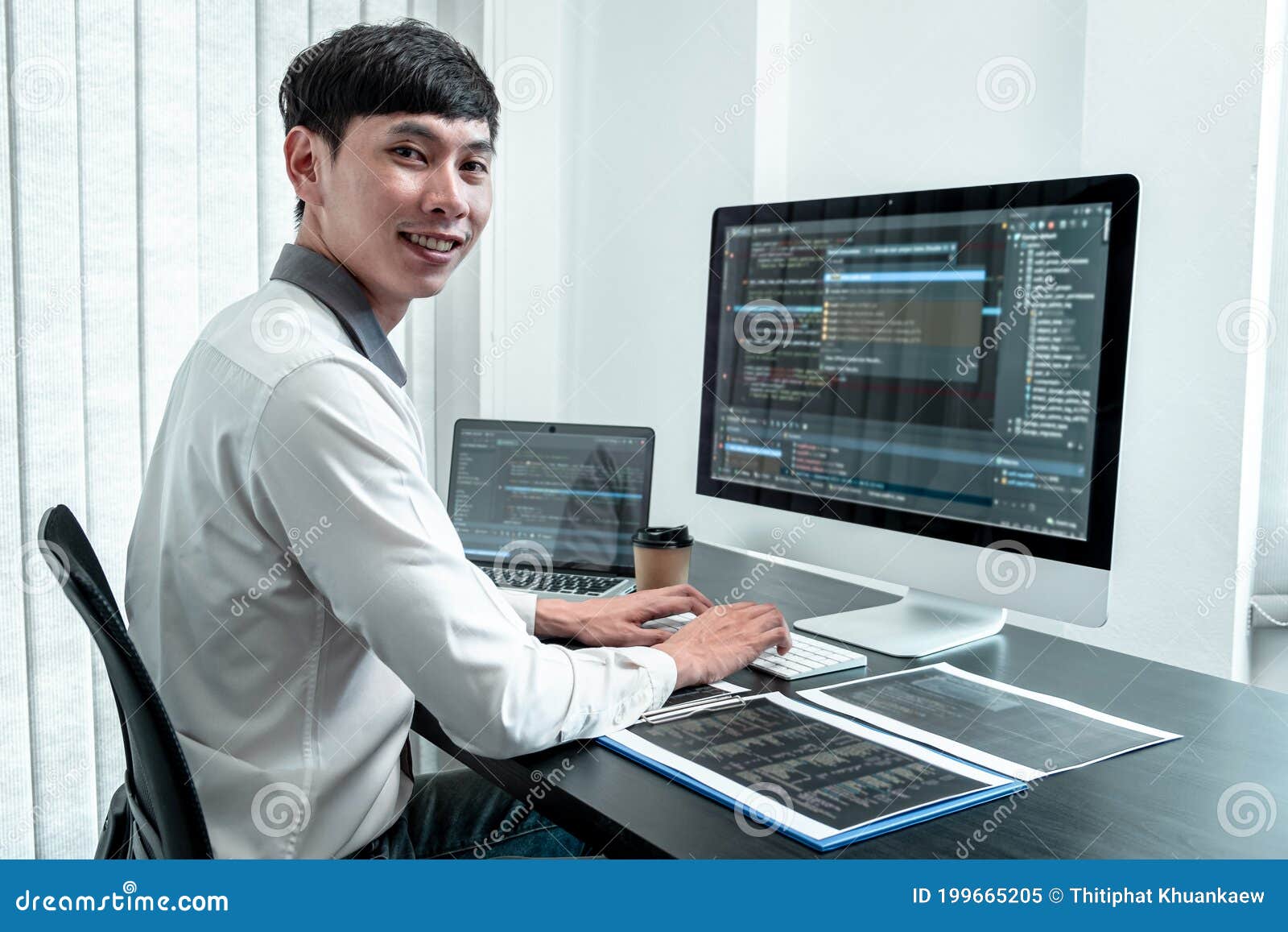 Young Programmer Working In Software Javascript Computer In It Office Writing Codes And Data