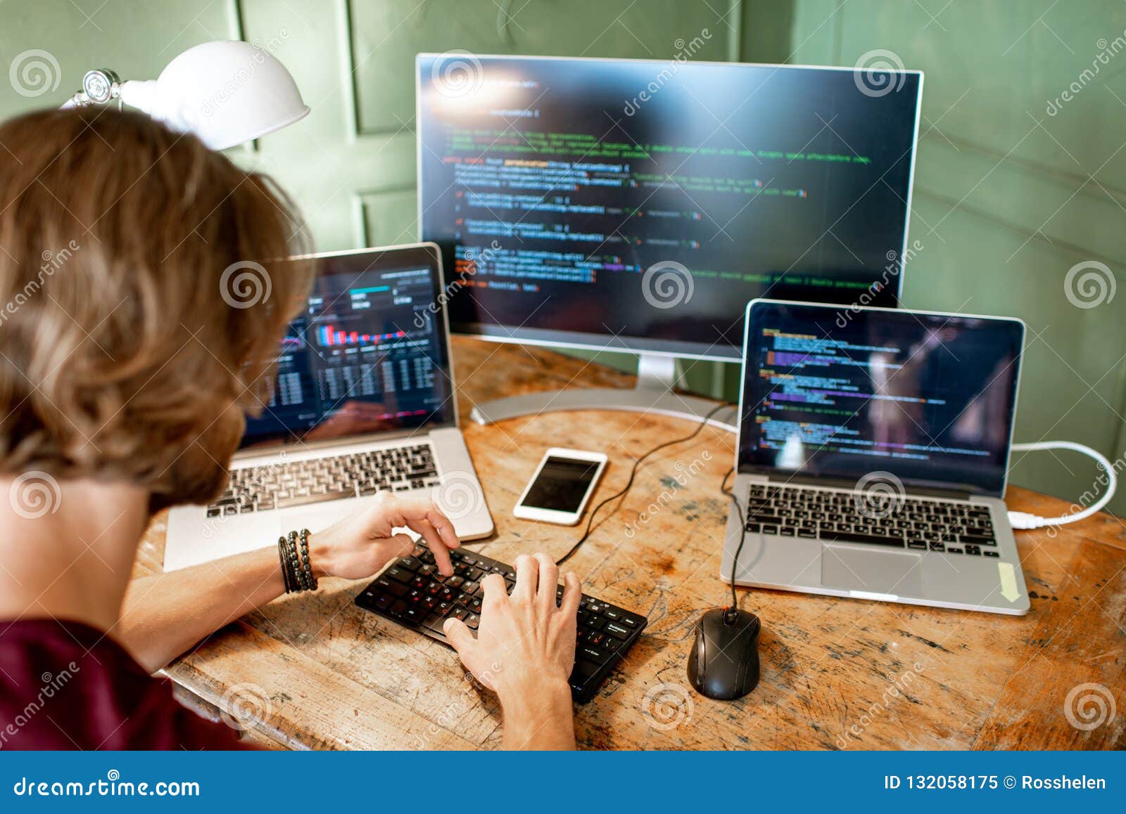 Programmer Working with Program Code Stock Image - Image of startup ...