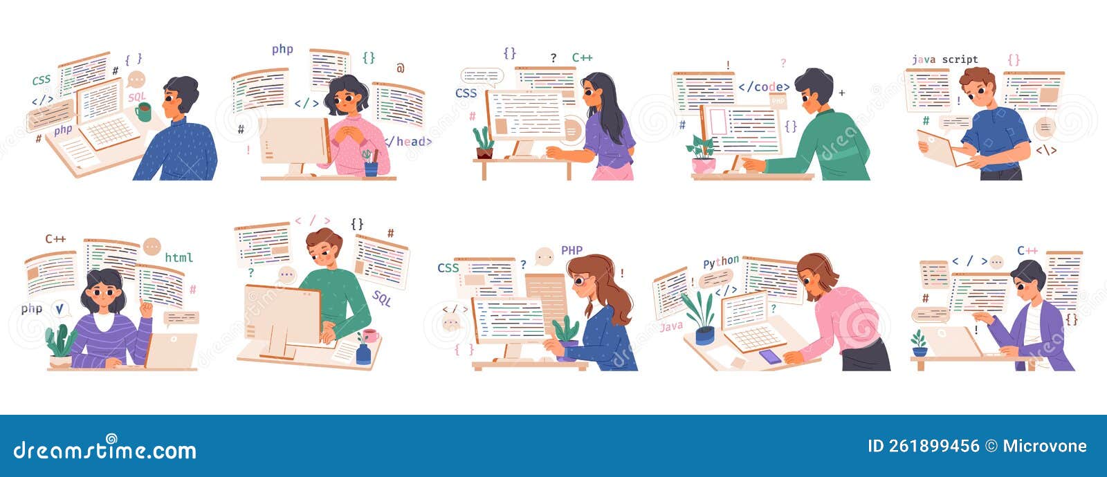 Young Programmers Study and Work. Happy Woman Programmer, Professional Computer Coding Geek ...