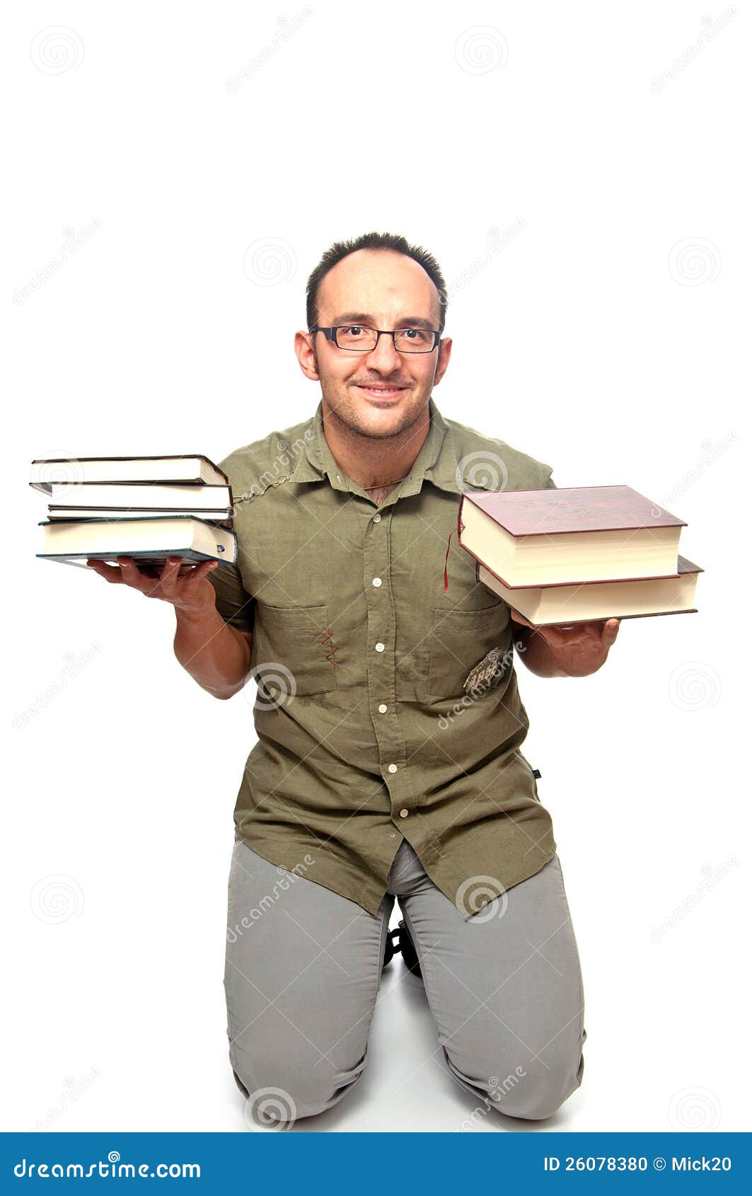 Young Punished, Kneeling with Books in Hands Stock Photo - Image of ...