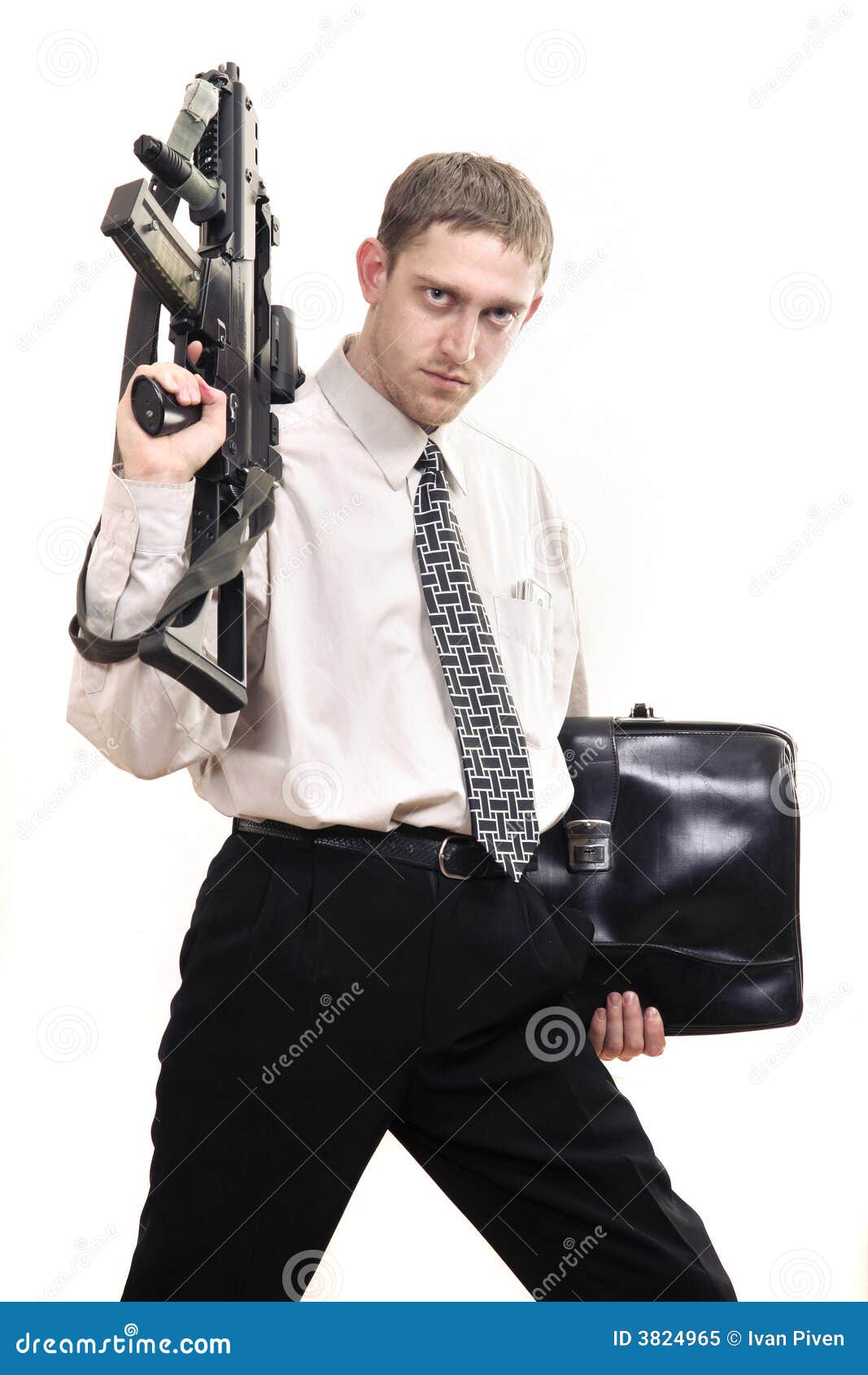 Young Purposeful Manager with Gun Stock Image - Image of criminal, game ...