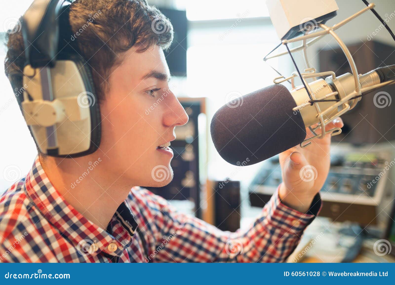 Young Radio Host Broadcasting in Studio Stock Photo - Image of male ...