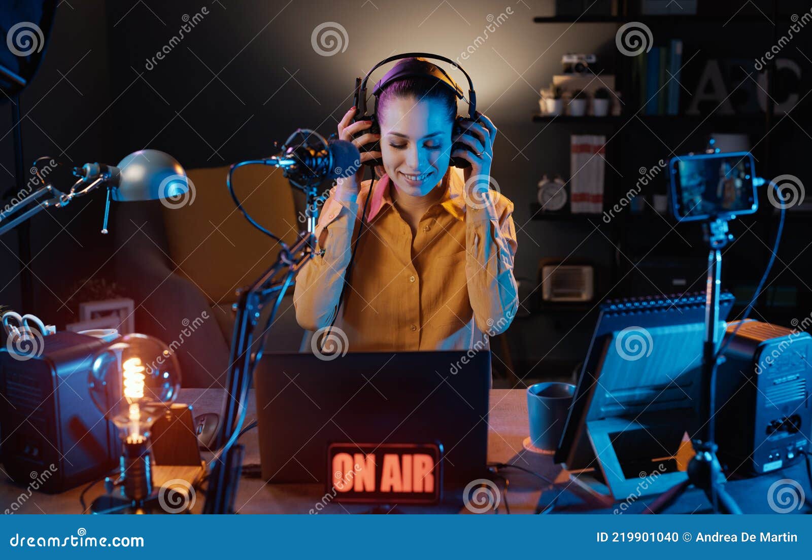Young Radio Host Broadcasting in the Studio Stock Photo - Image of ...
