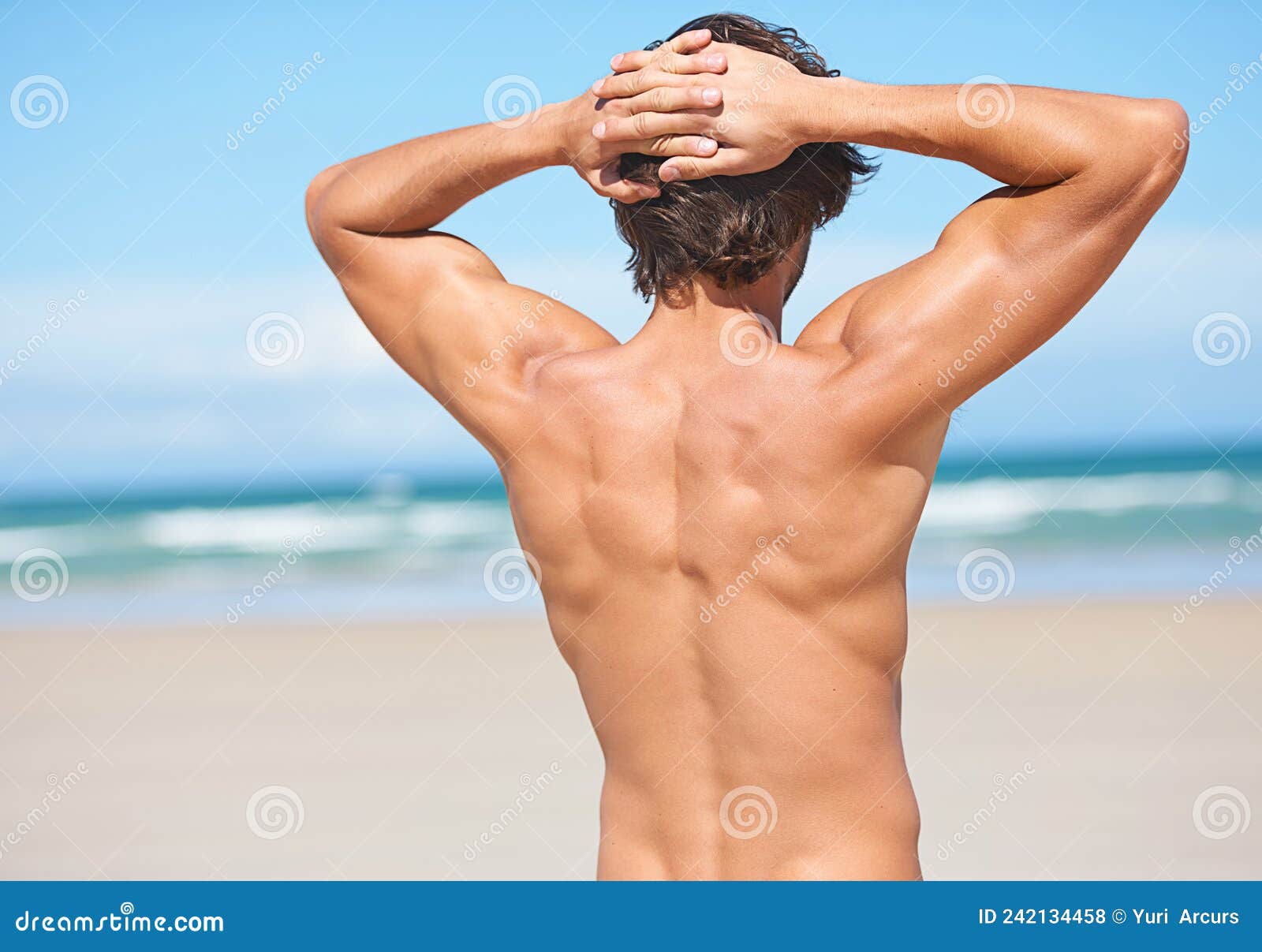Young and Ready for Summer Fun. Rear View of an Attractive Young Man ...