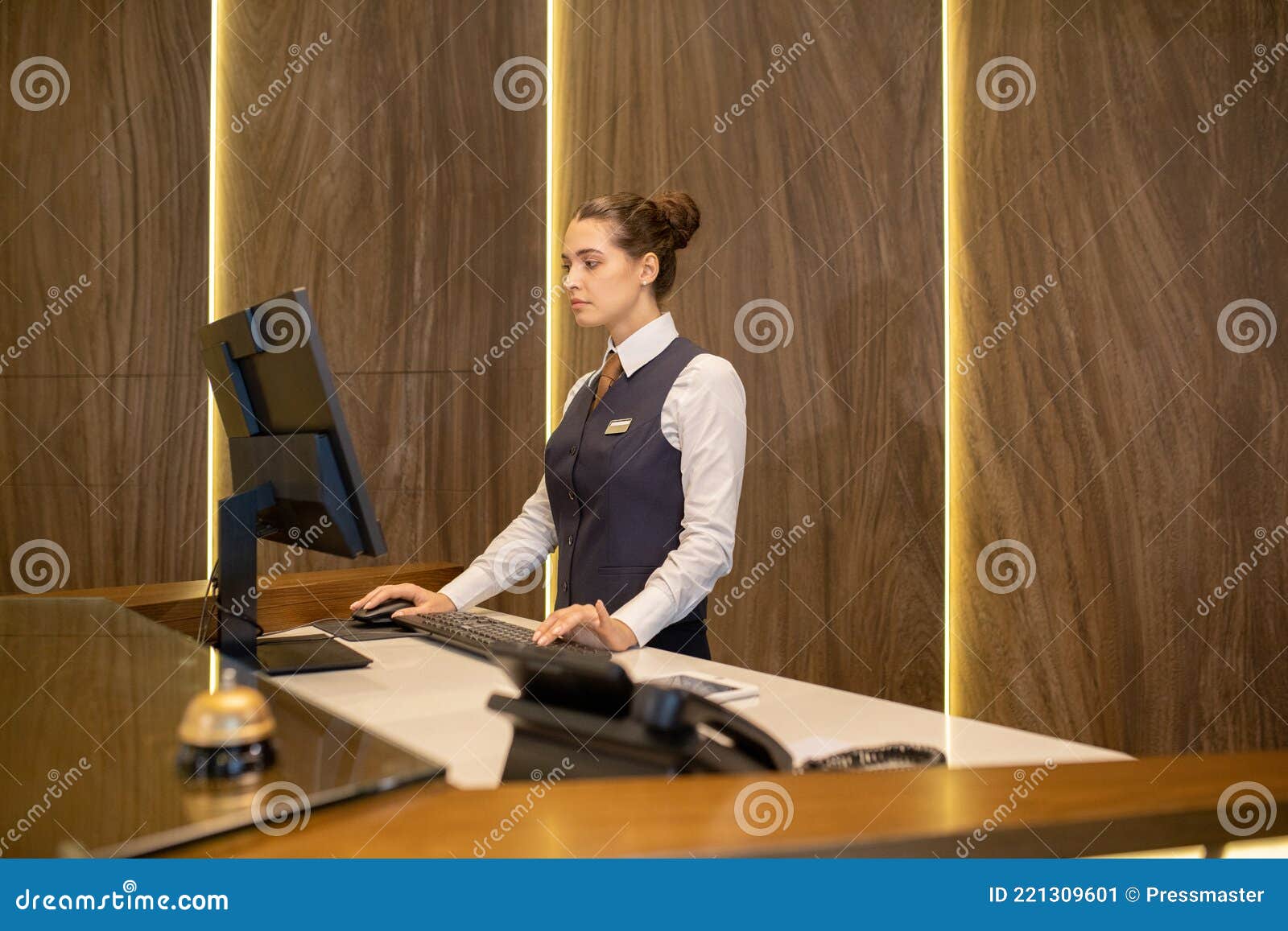 Young Receptionist Using Computer by Counter Stock Image - Image of ...