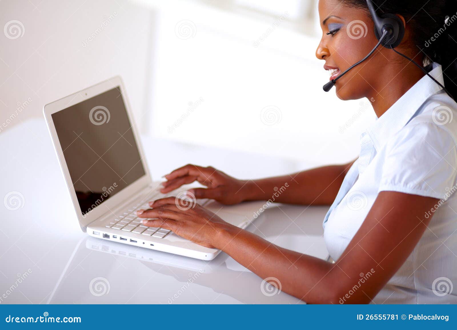 Young Receptionist Working on Customer Service Stock Image - Image of ...