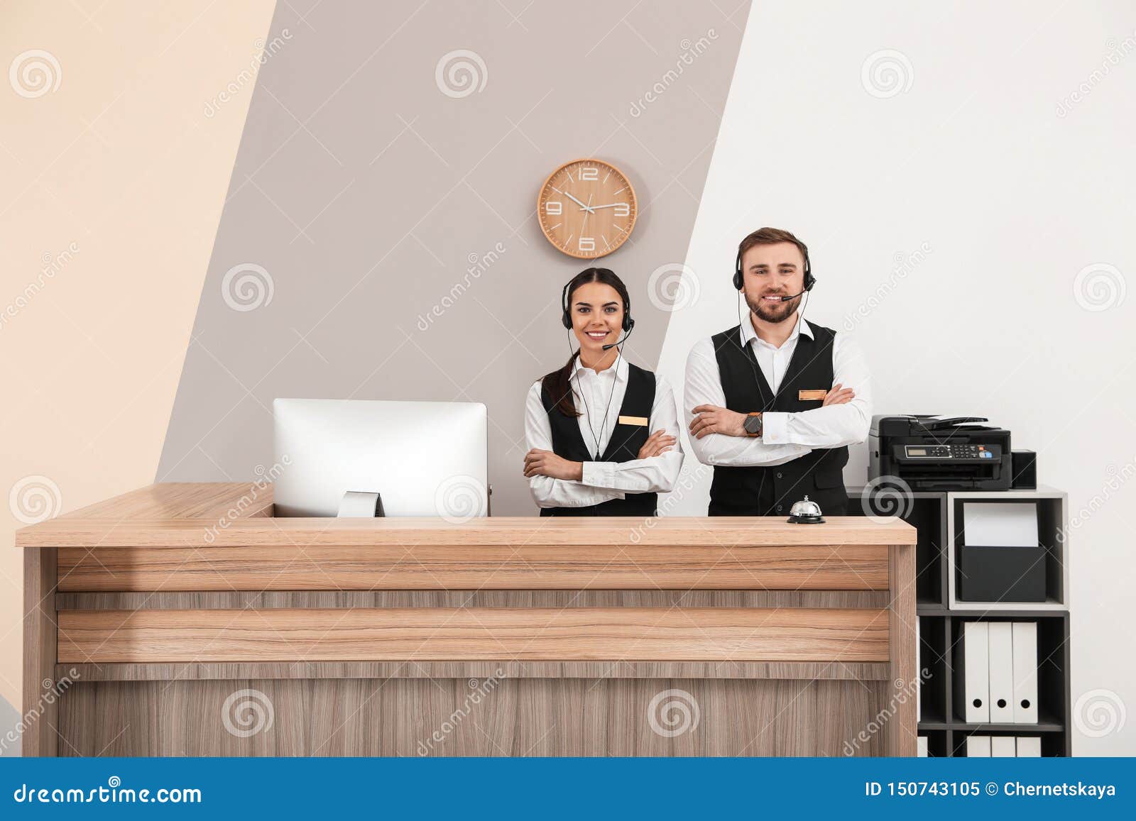 Young Receptionists in Professional Uniform Stock Image - Image of ...