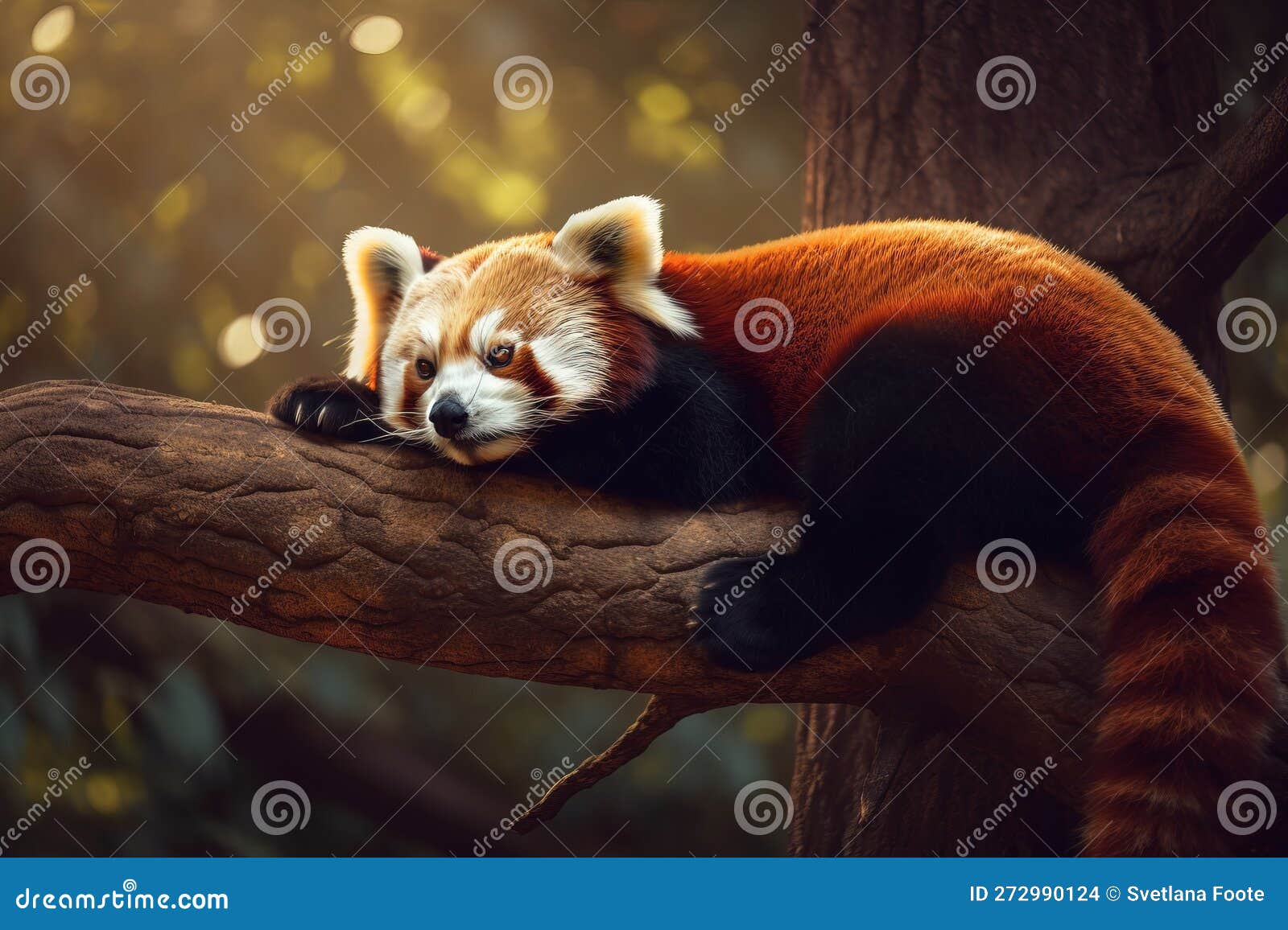 Young Red Panda Resting on a Branch . AI Generated Illustration Stock ...