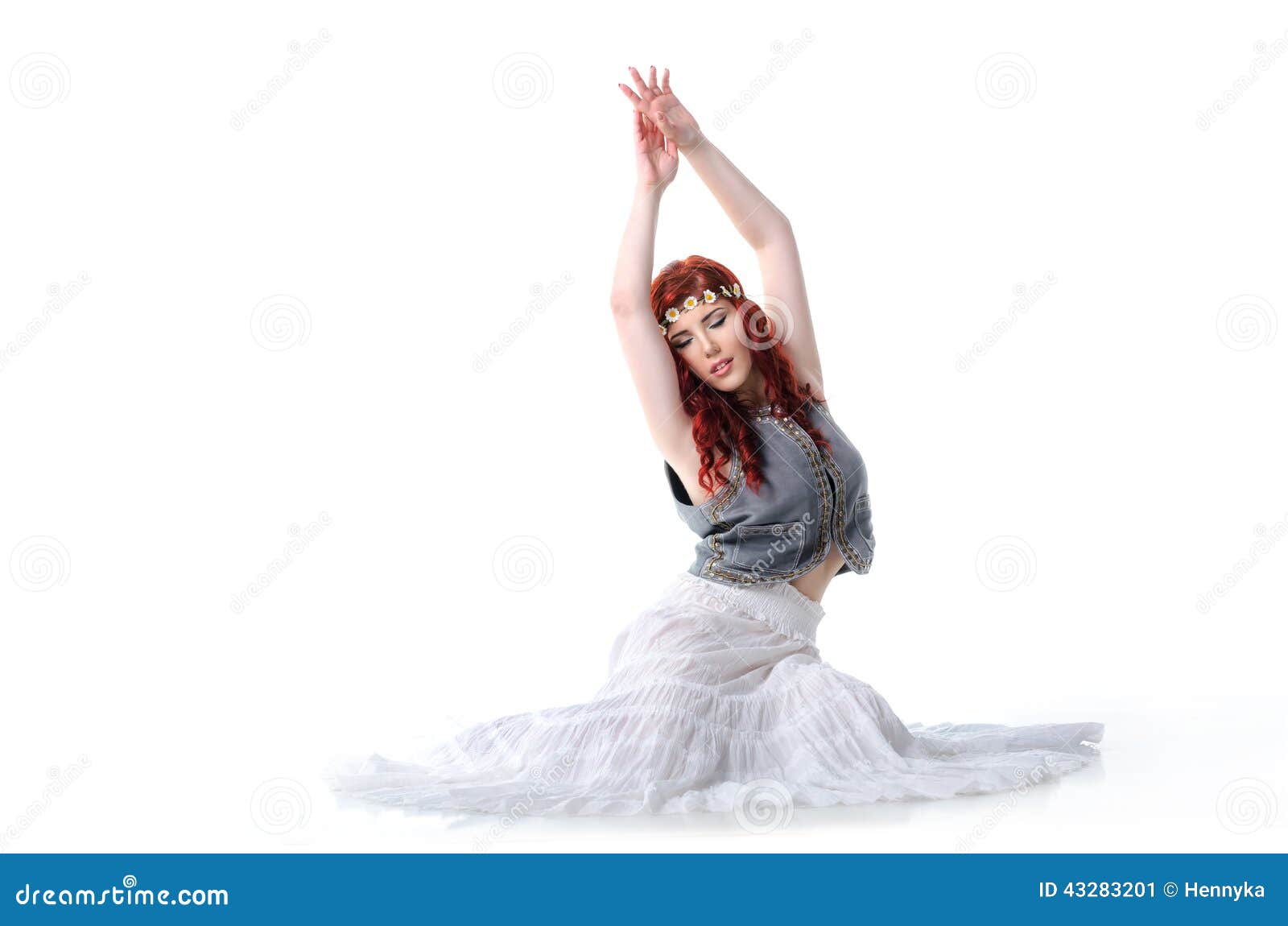 Young Redhead Dancer in Ethnic Costume Stock Image - Image of flower ...