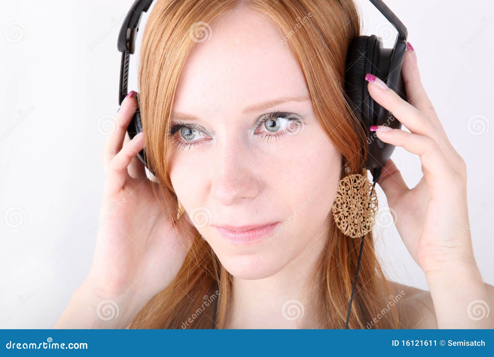 Young Redhead with Headphones Stock Image - Image of headphones, face ...