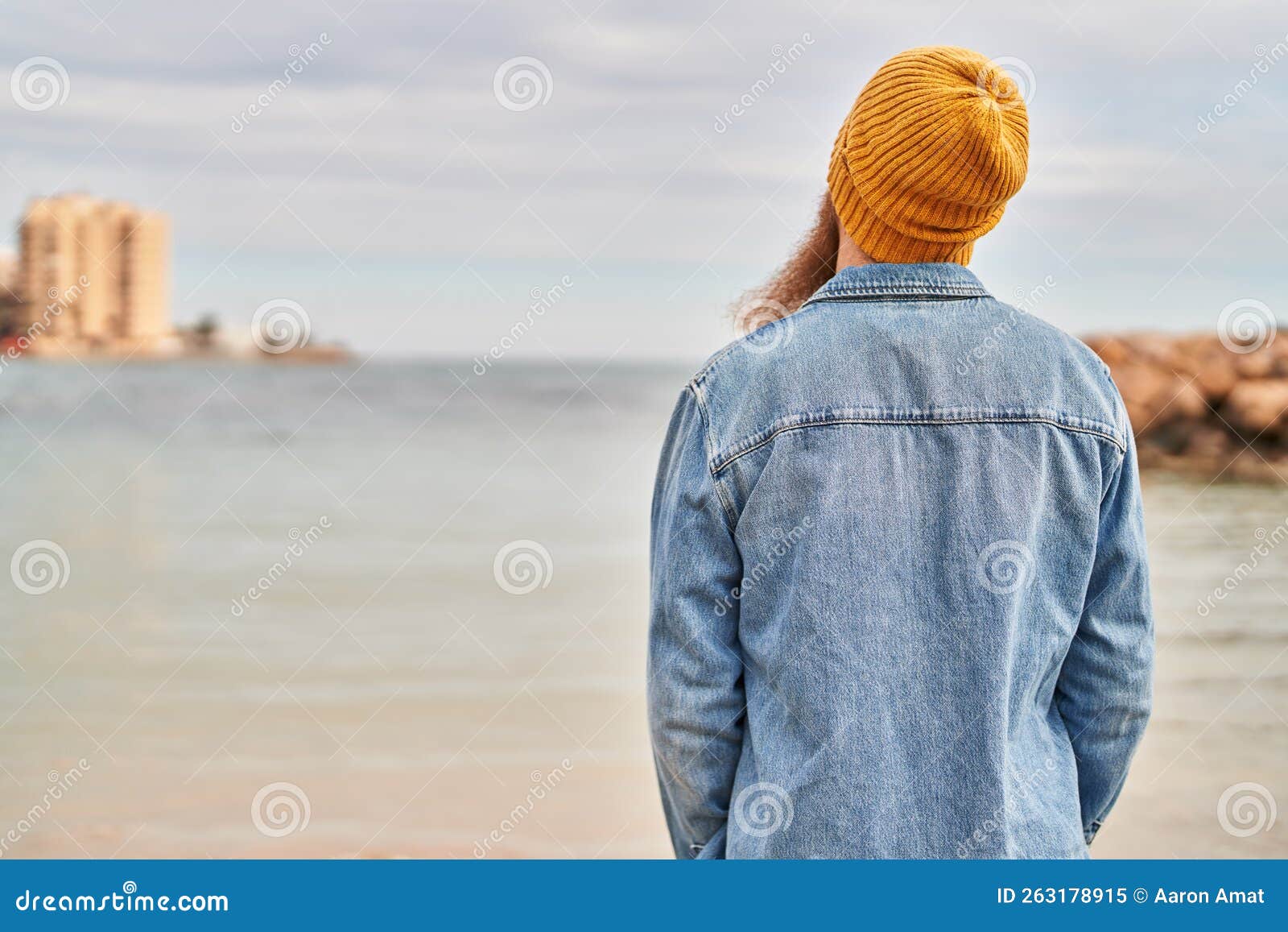 Young Redhead Man Standing on Back View at Seaside Stock Image - Image ...
