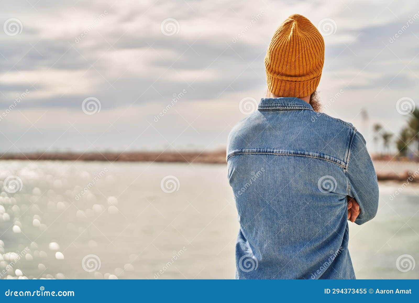 Young Redhead Man Standing on Back View at Seaside Stock Image - Image ...
