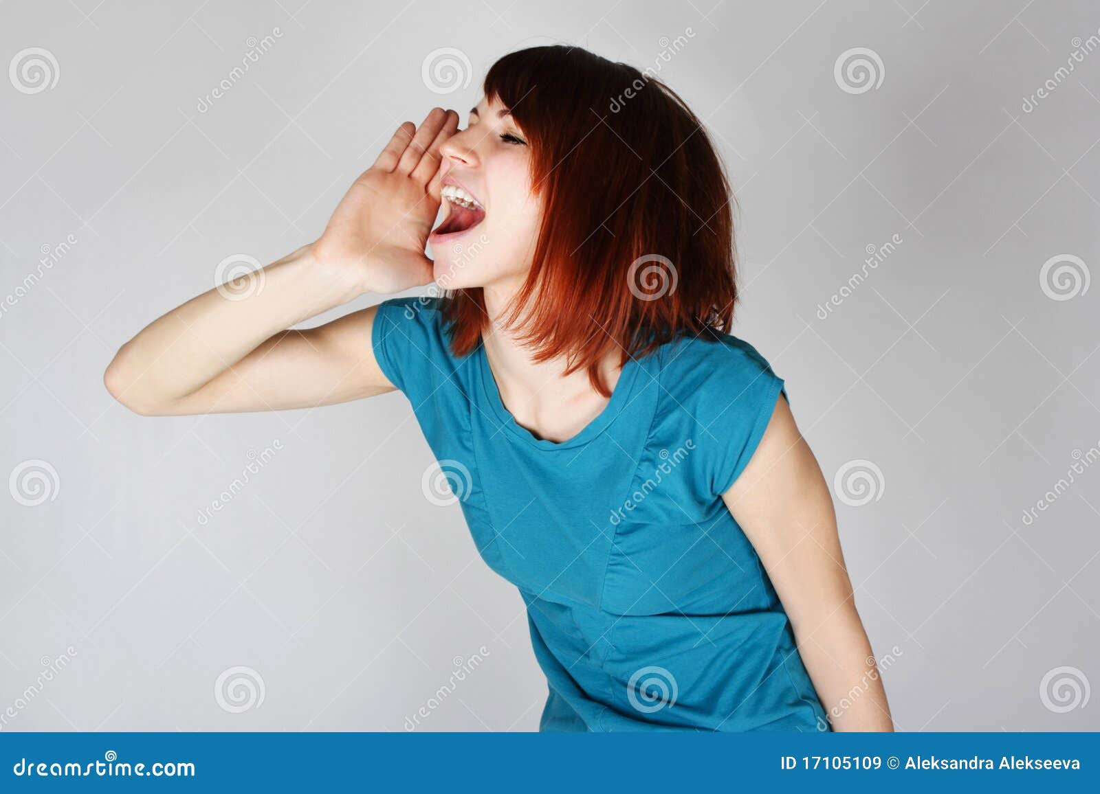 Young Redhead Woman Calling Someone Stock Image - Image of alone, shirt ...