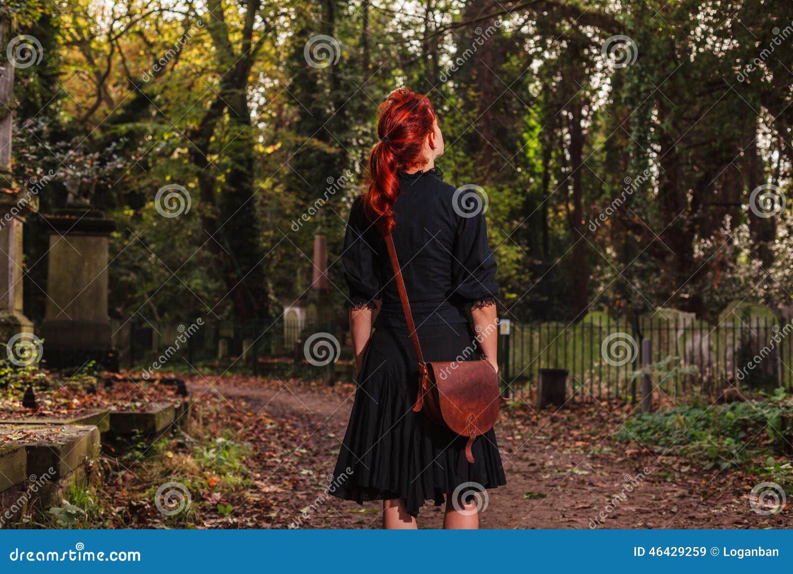 Young Redhead Woman Standing in Cemetery Stock Image - Image of autumn ...