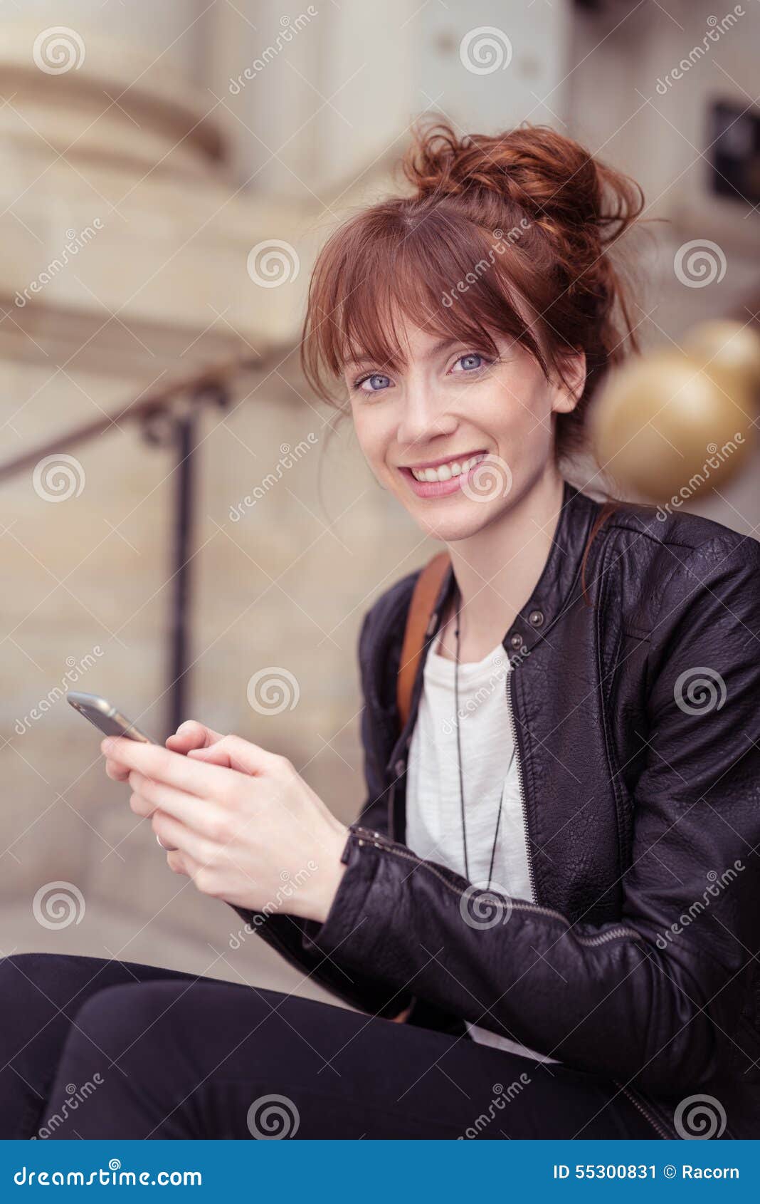 Young Redhead Woman Using A Mobile Phone Stock Image Image Of Casual Media 55300831