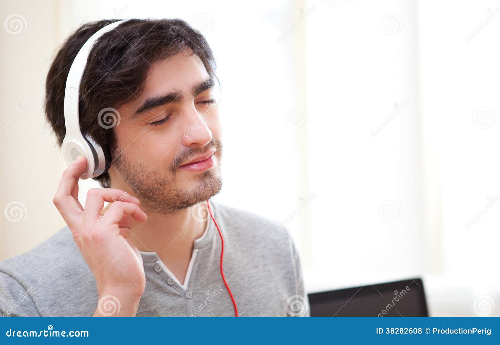 Young Relaxed Man Listenning Music at the Office Stock Photo - Image of ...