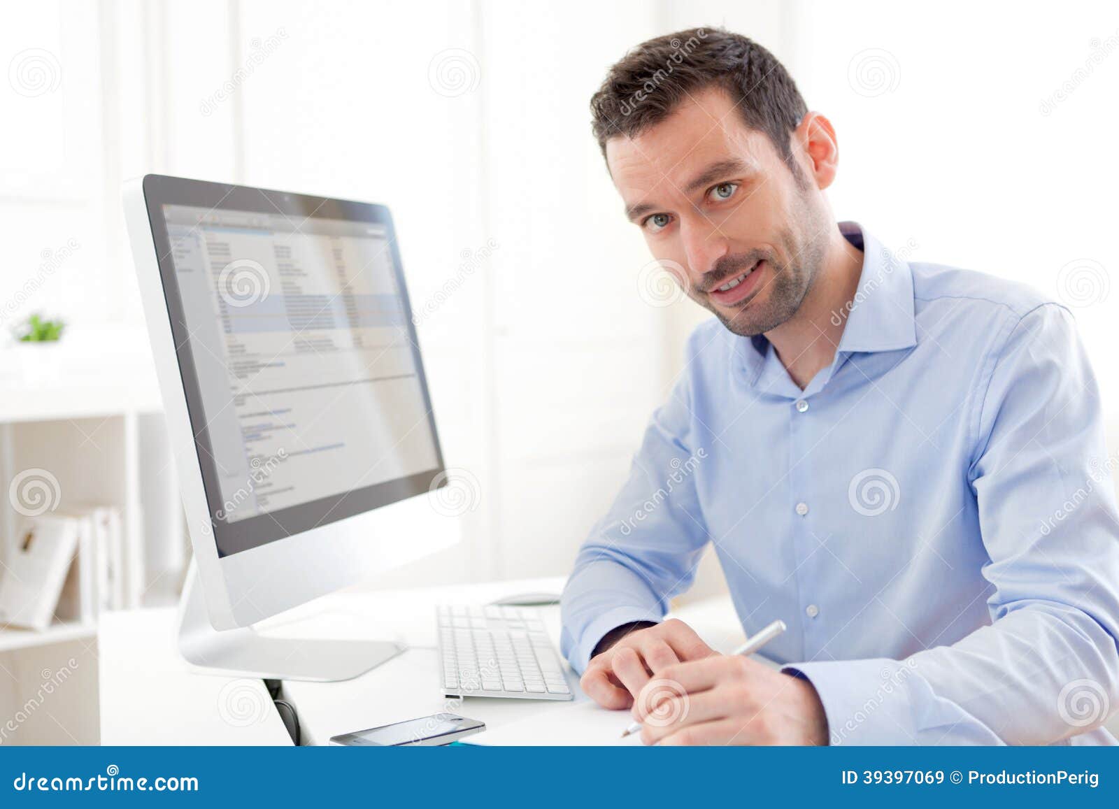 Young Relaxed Man Using Computer Stock Image - Image of handsome, beard ...
