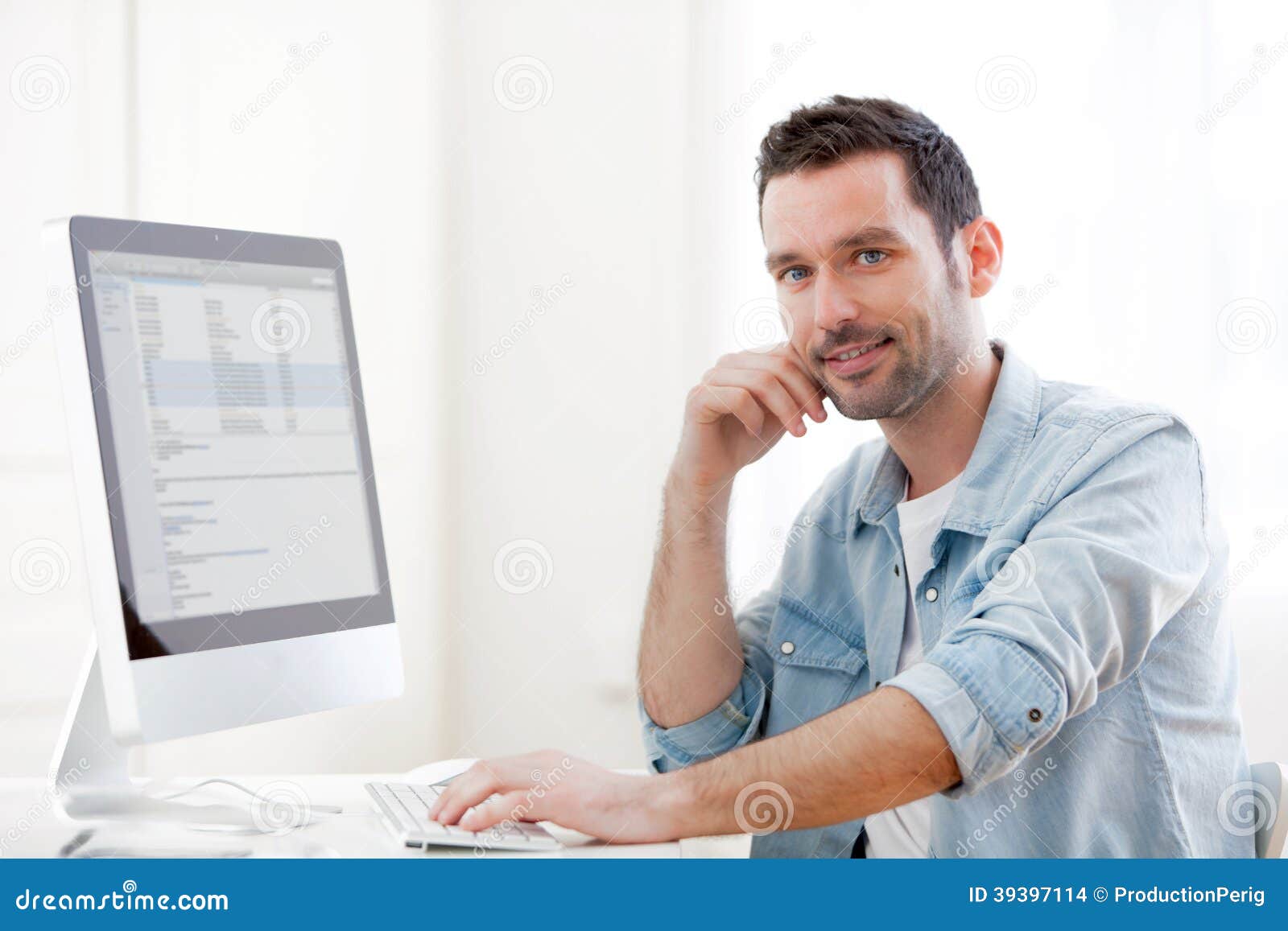 Young Relaxed Man Using Computer Stock Photo - Image of confident ...