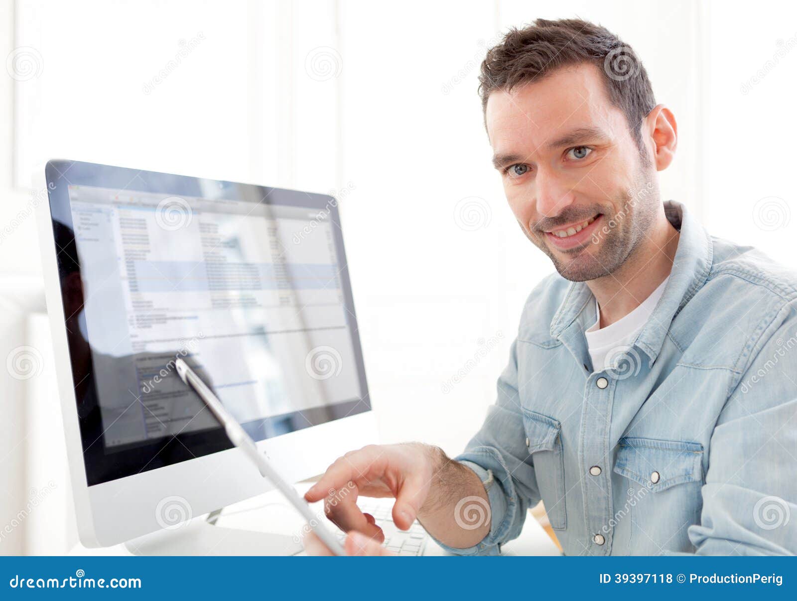 Young Relaxed Man Using Tablet at Home Stock Photo - Image of home ...