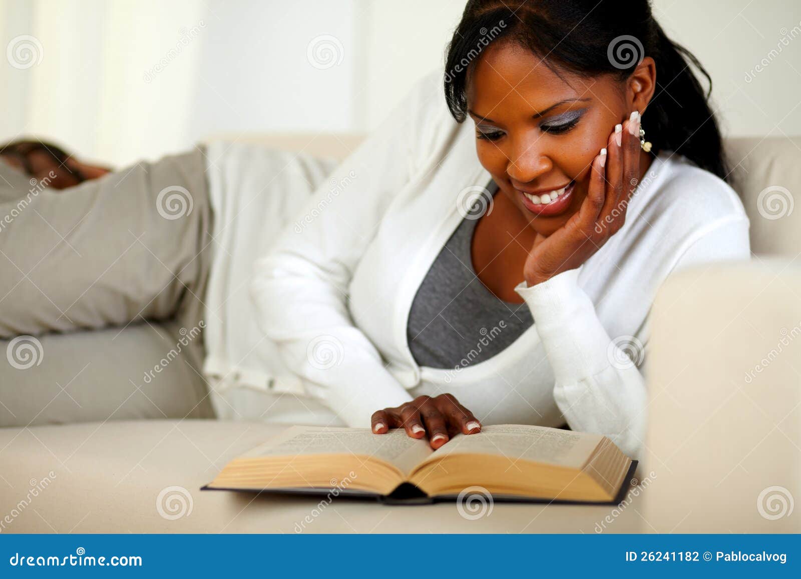 Young Relaxed Woman Reading a Book at Home Stock Photo - Image of home ...