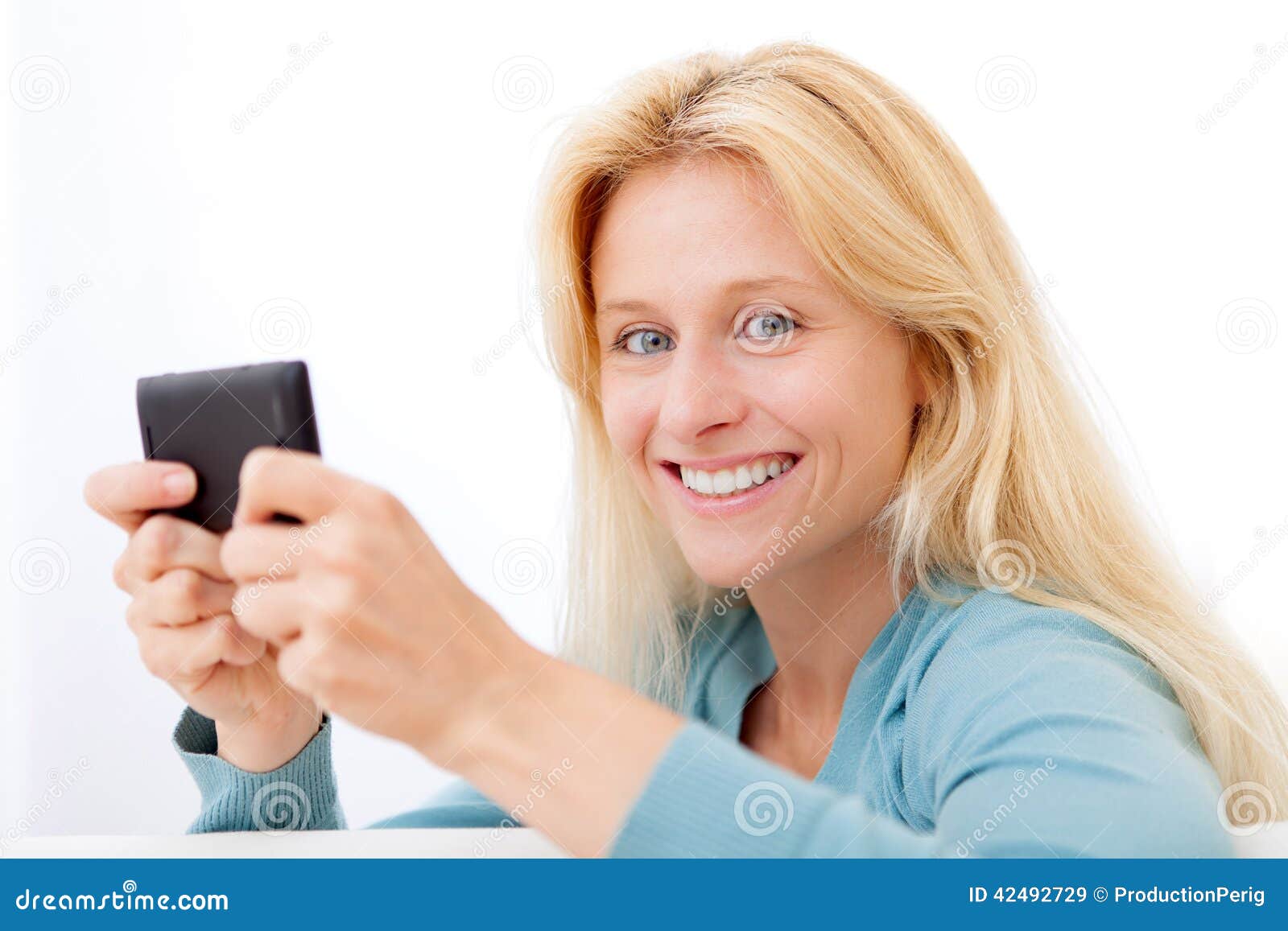 Young Relaxed Woman Sending Text Stock Image - Image of portrait ...