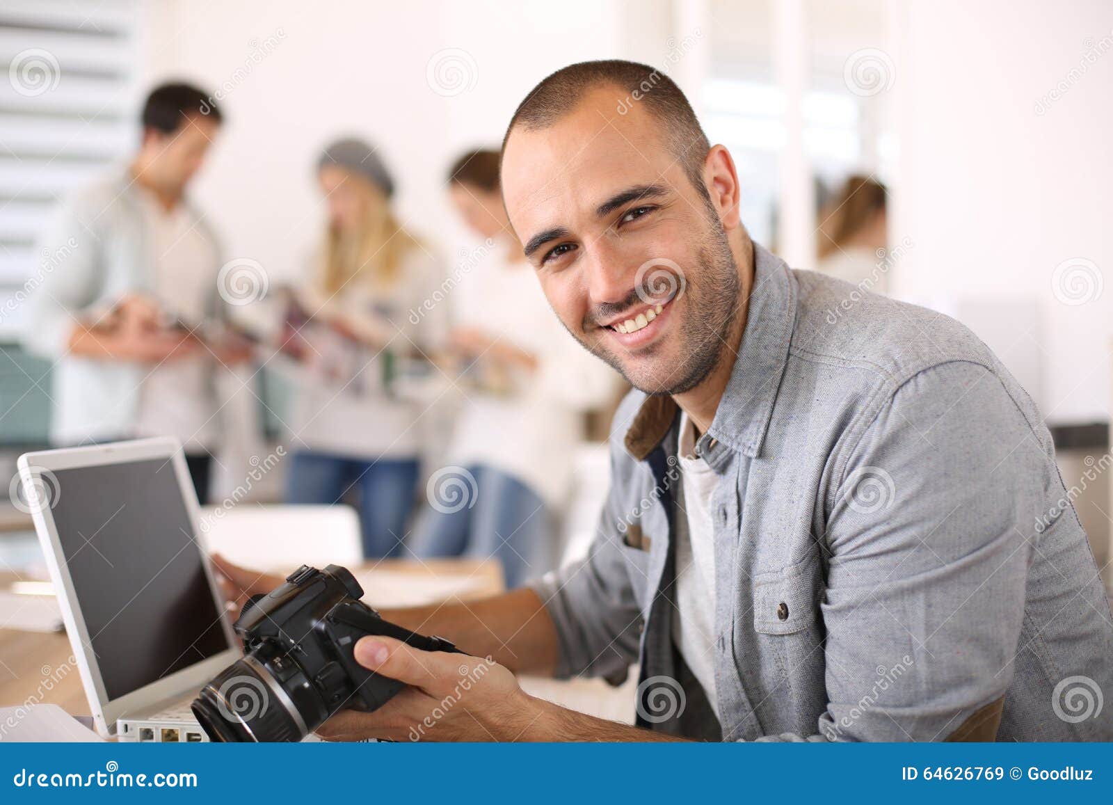 Young Reporter Working at Office on Laptop Stock Image - Image of ...