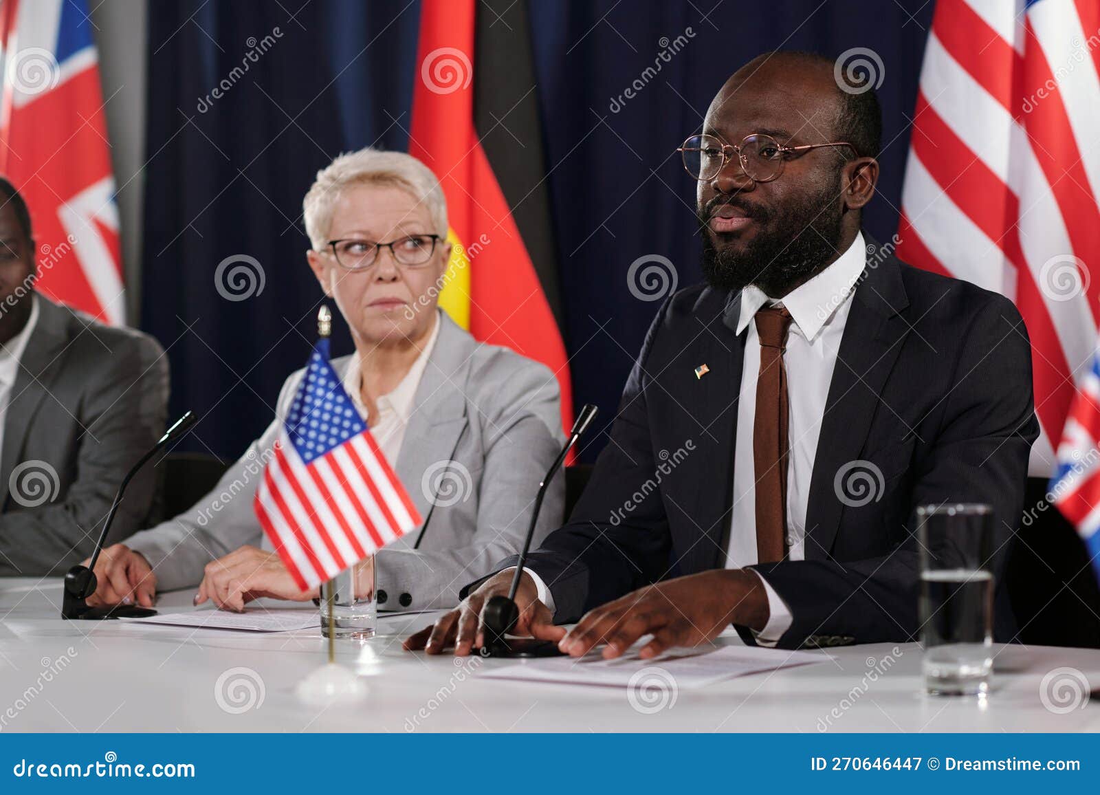 Young Representative of USA Making Speech at Political Summit Stock ...