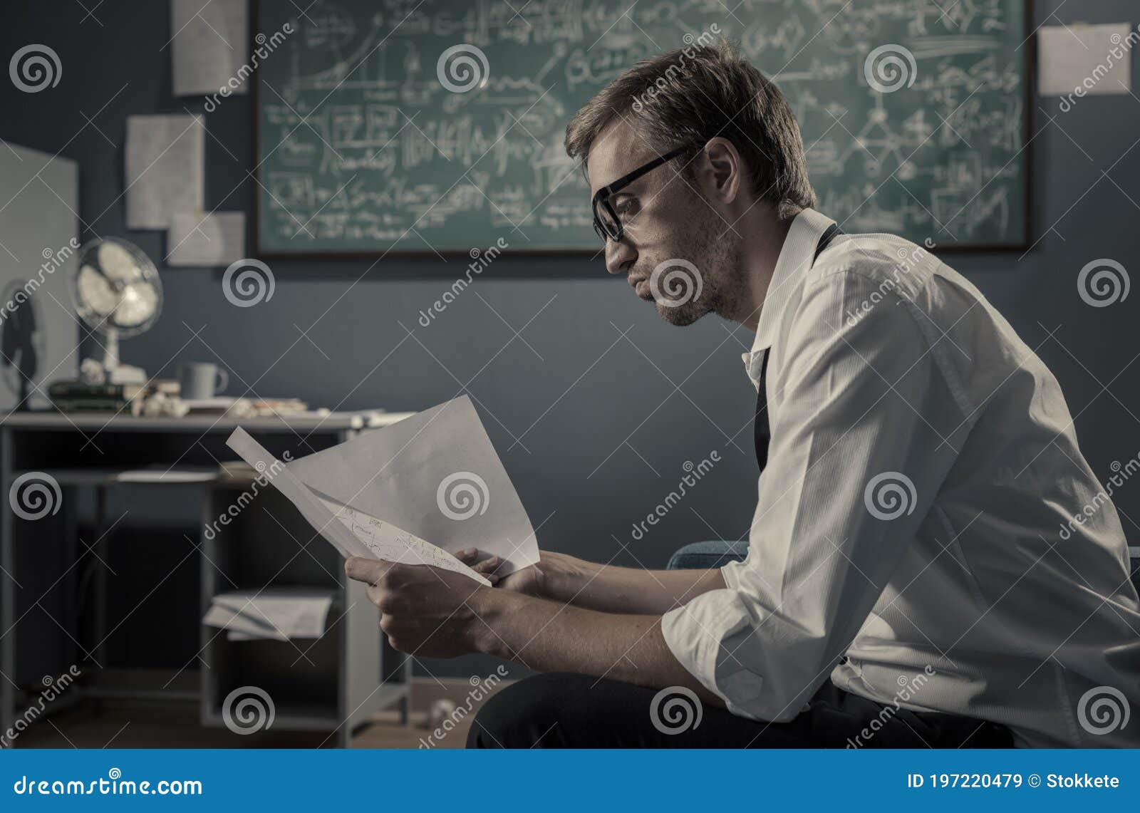 Young Researcher Studying Mathematics in His Office Stock Image - Image ...