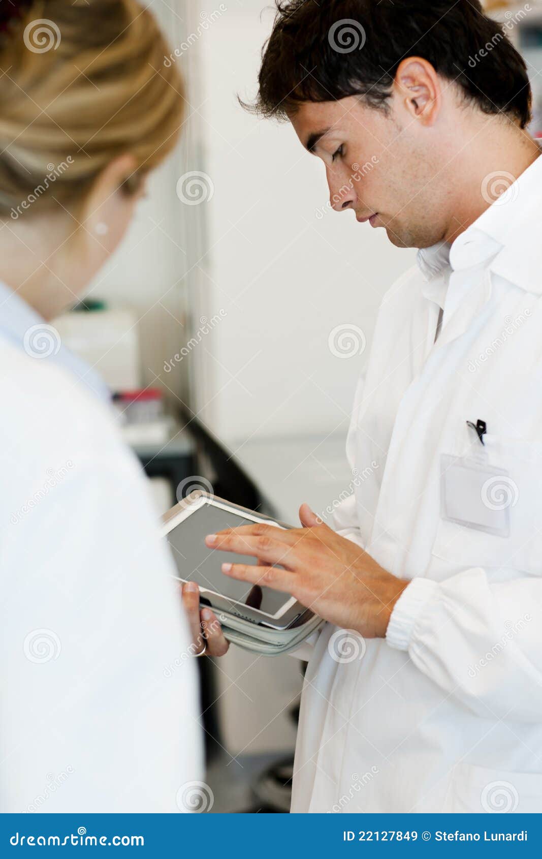 Young Researcher Using Tablet PC Stock Image - Image of chemist, white ...