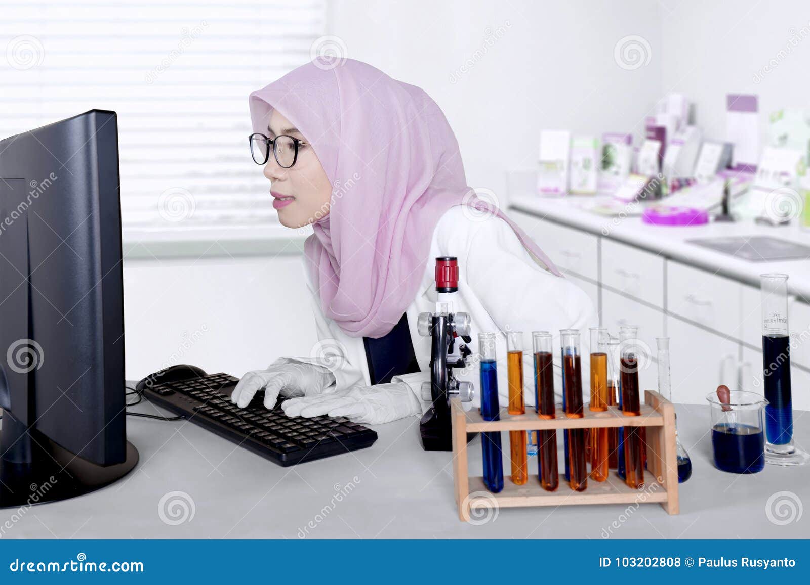 Young Researcher Working with Computer Stock Photo - Image of monitor ...