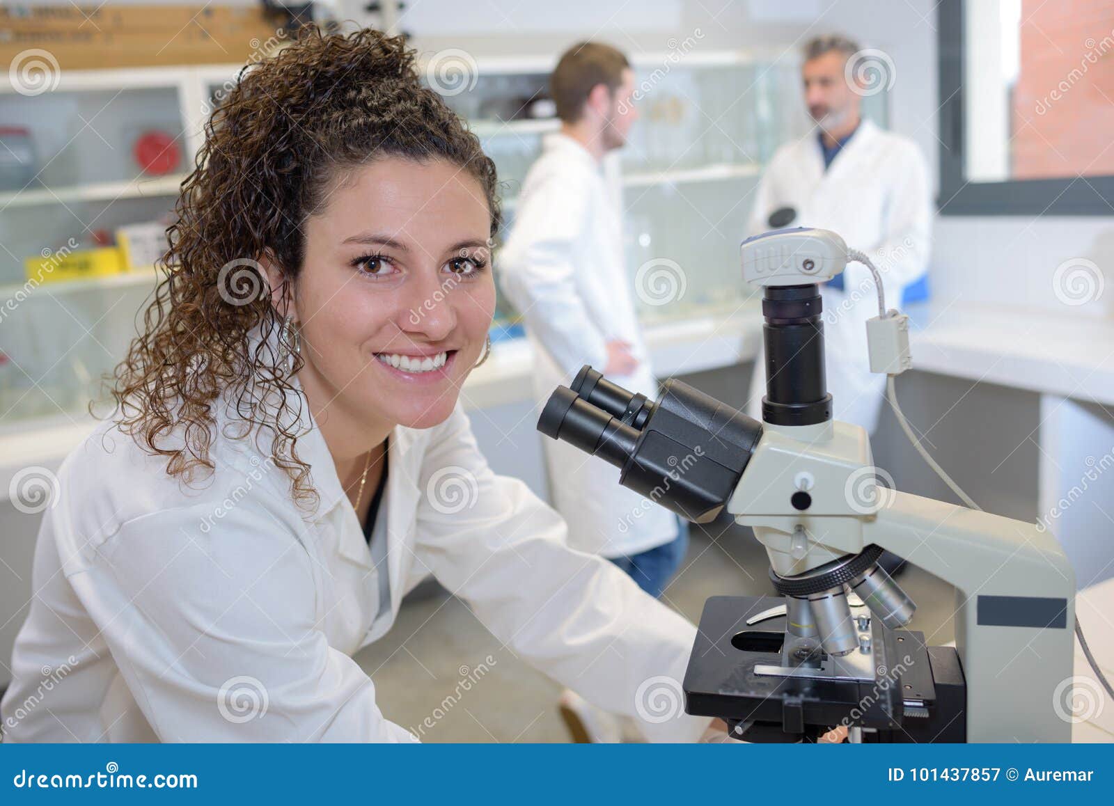 Young Researcher Working with Microscope in Lab Stock Image - Image of ...