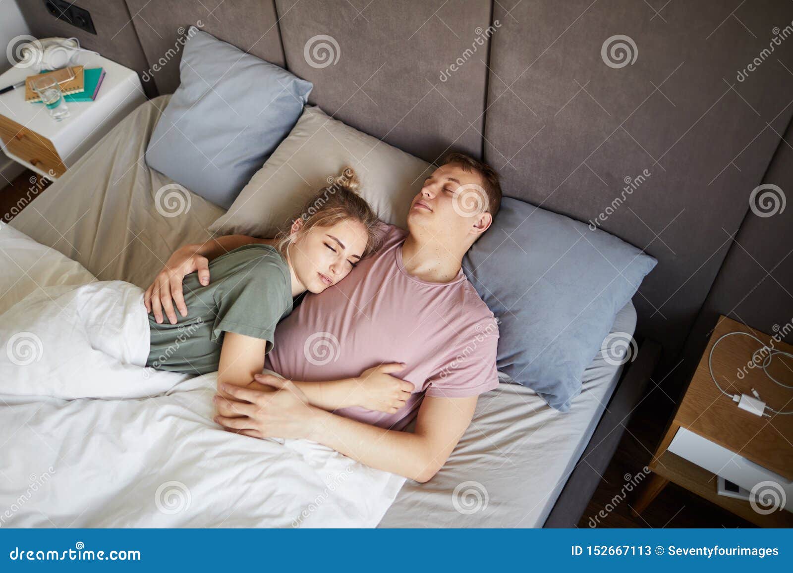 Young Restful Romantic Couple Sleeping Together in Bed Stock Image ...