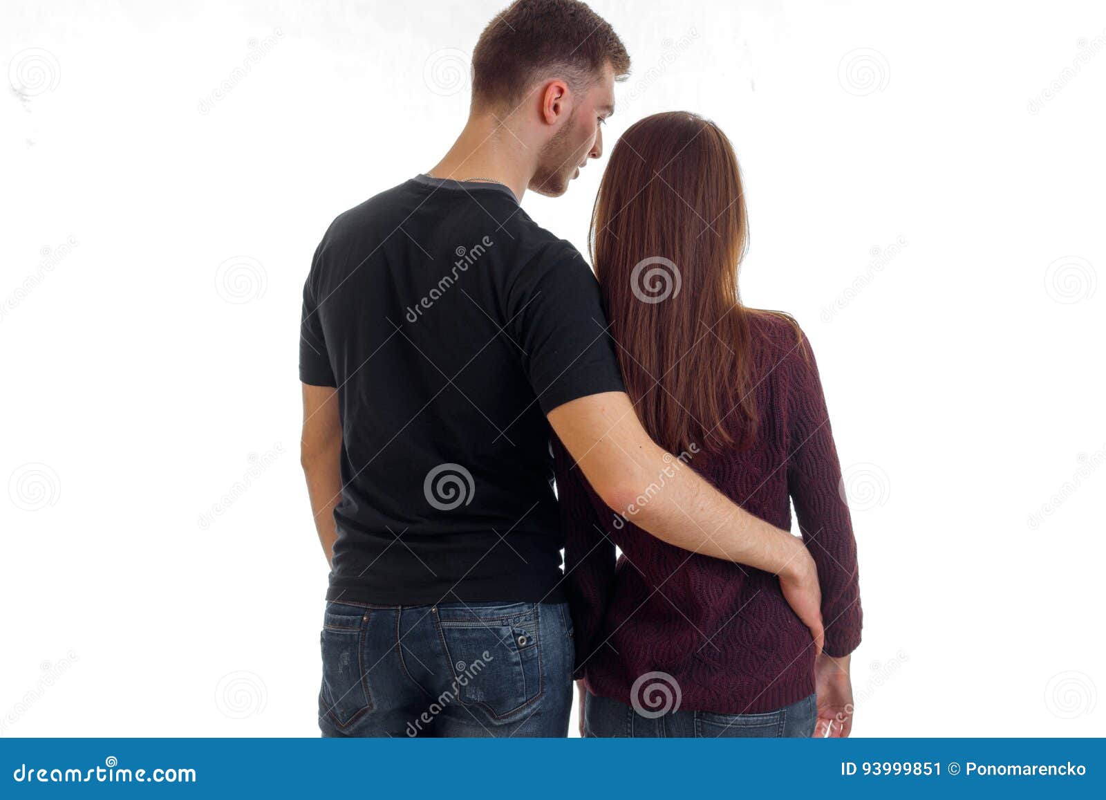 Young Romantic Couple Faces Backwards and Hugging Stock Image - Image ...