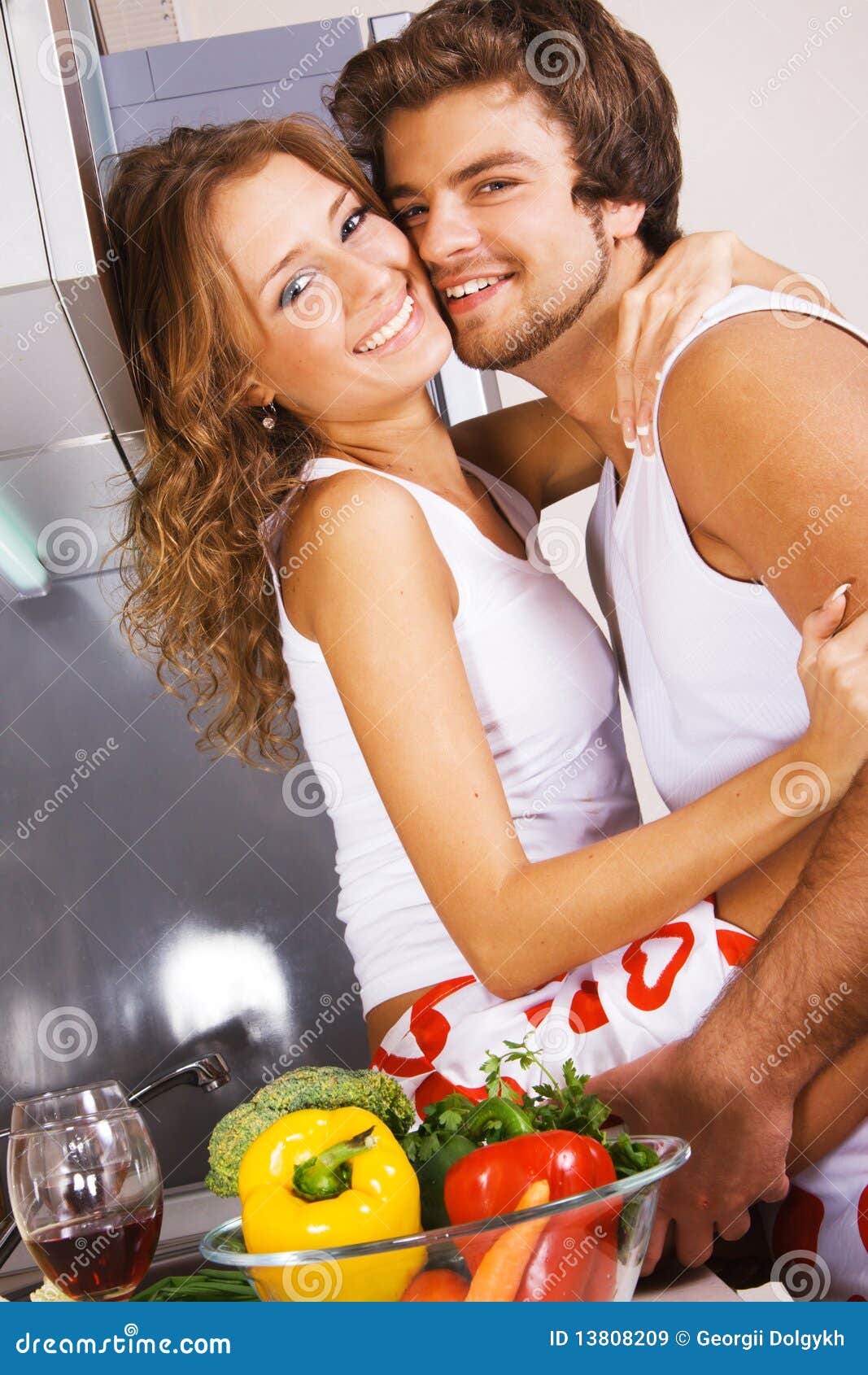 Young Romantic Couple in the Kitchen Stock Image - Image of love, girl ...