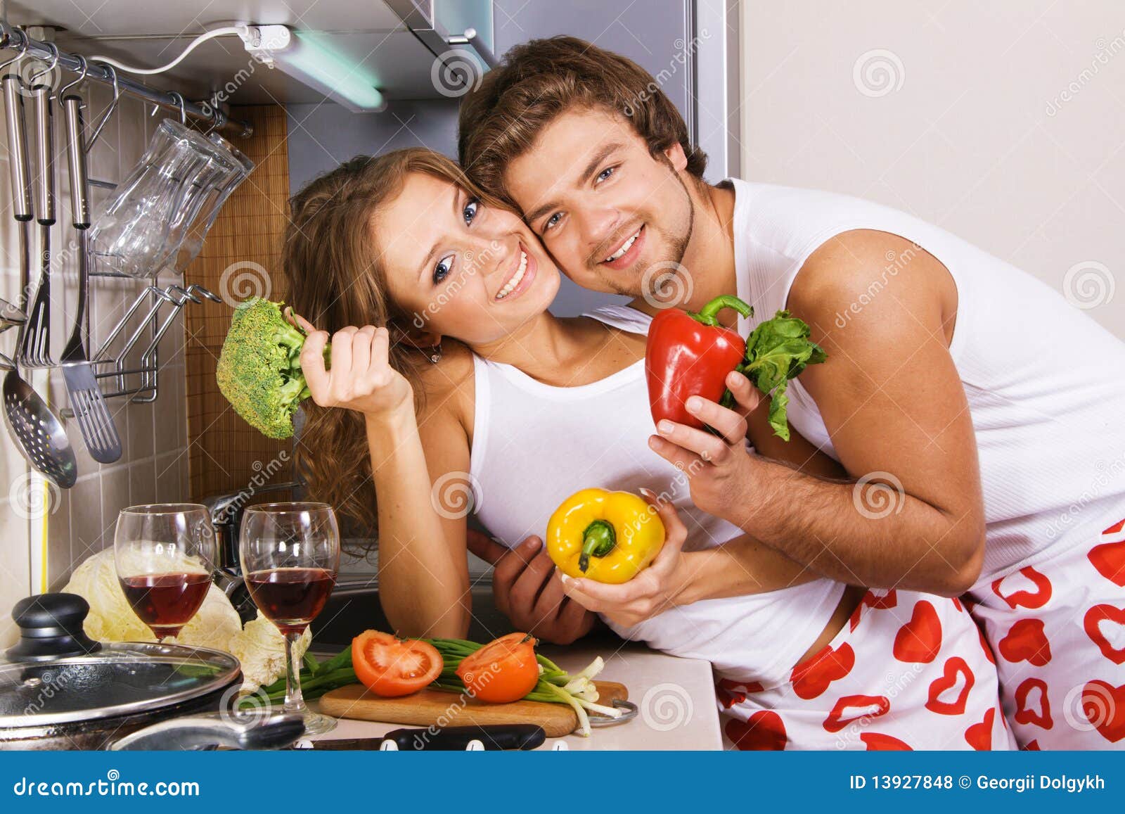 Young Romantic Couple in the Kitchen Stock Photo - Image of girl ...