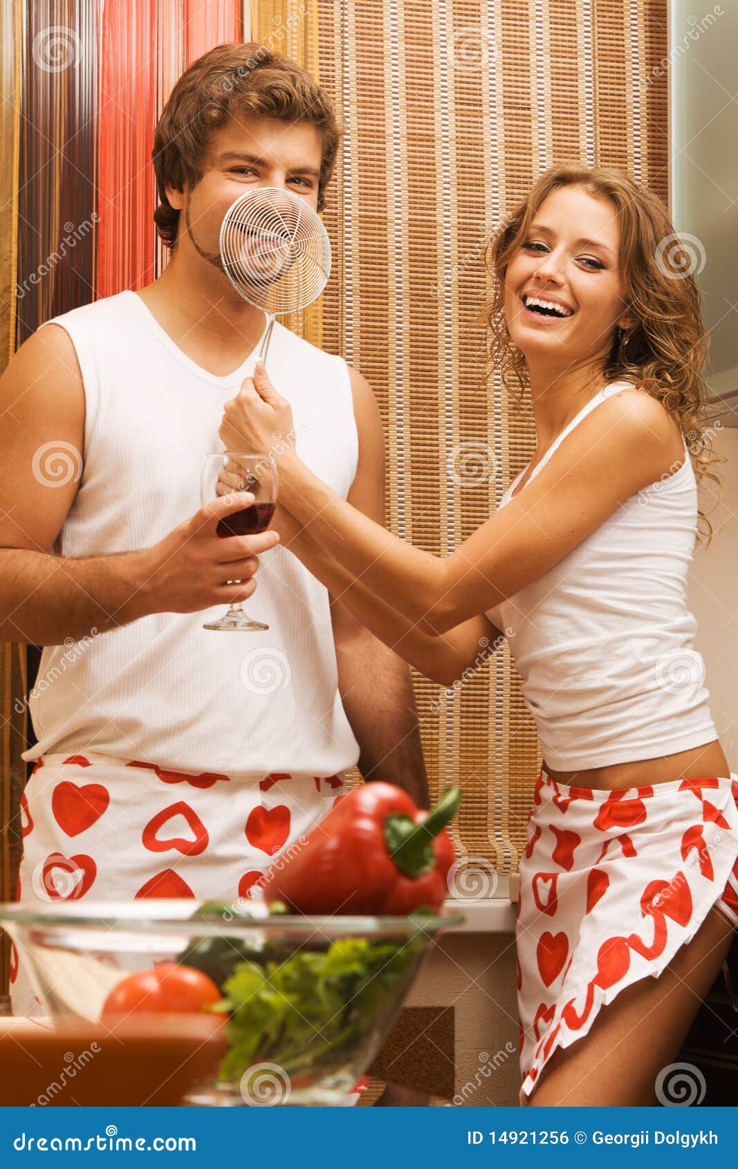 Young Romantic Couple in the Kitchen Stock Photo - Image of house ...