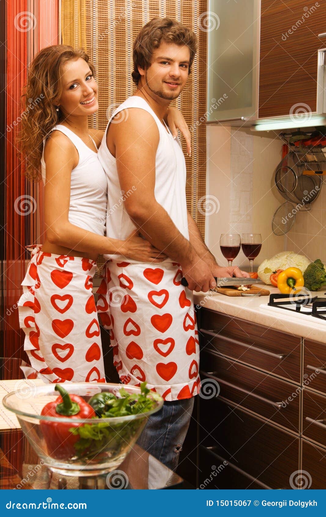 Young Romantic Couple in the Kitchen Stock Image - Image of interior ...