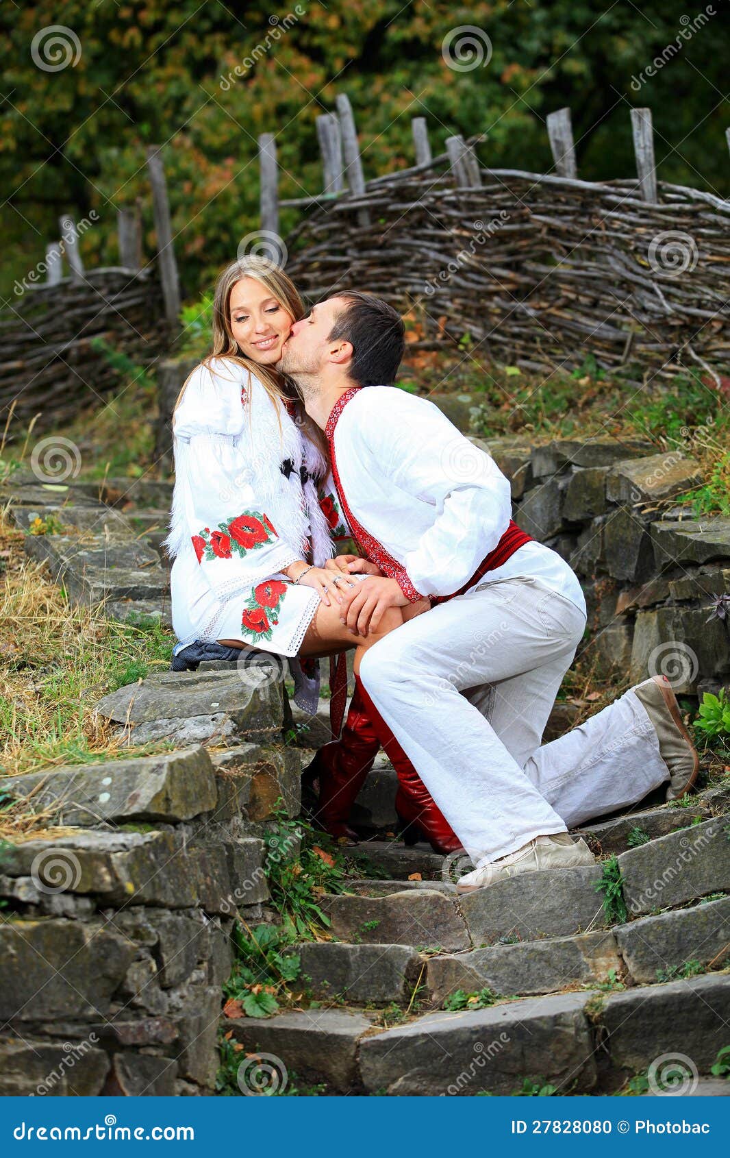 Young Romantic Couple in Ukrainian Style Clothes Outdoors Stock Photo ...