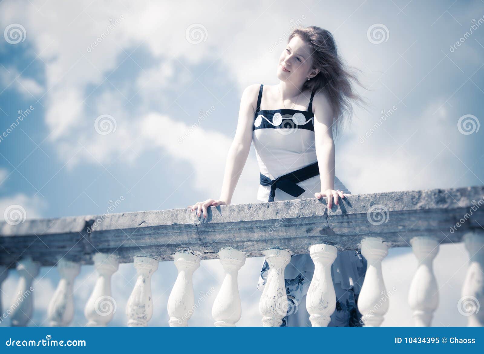 Young Romantic Woman Standing at the Railing Stock Image - Image of ...