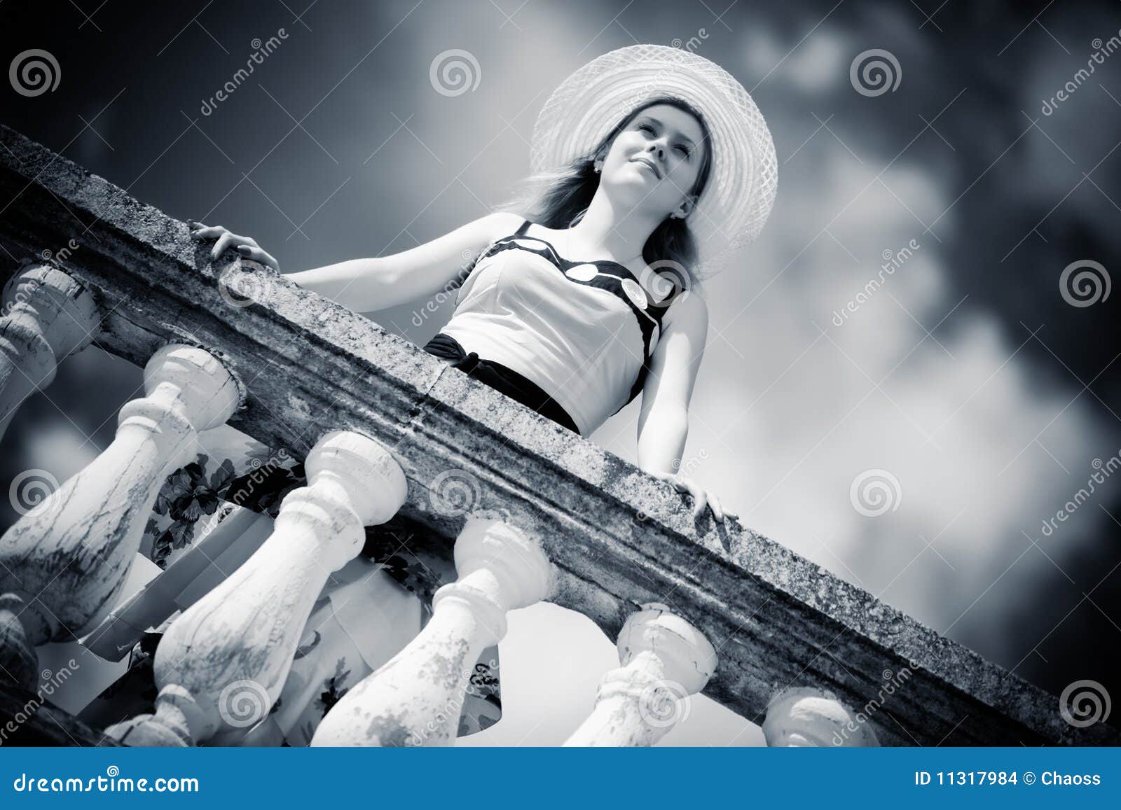 Young Romantic Woman Standing at the Railing Stock Photo - Image of ...