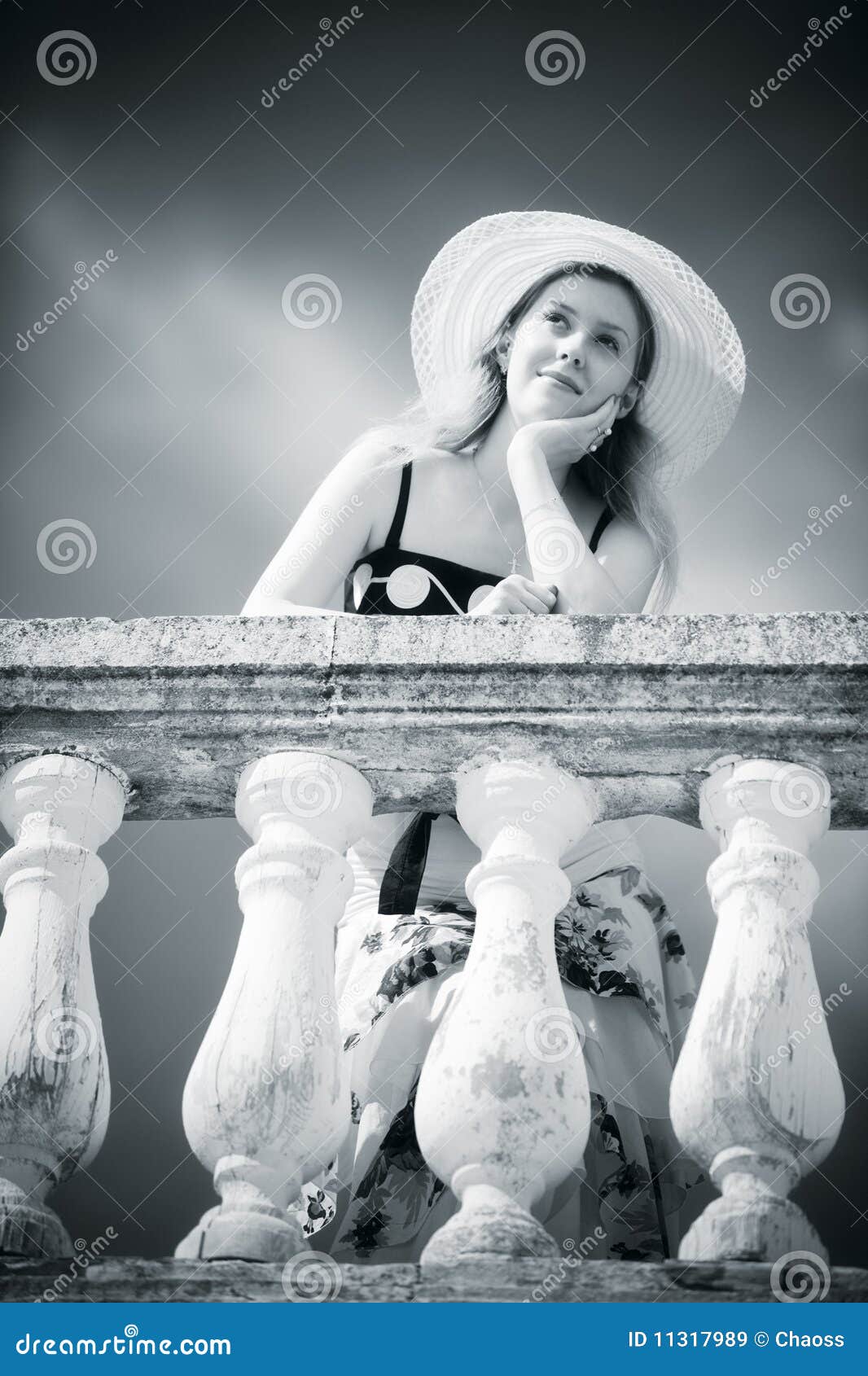 Young Romantic Woman Standing at the Railing Stock Image - Image of ...