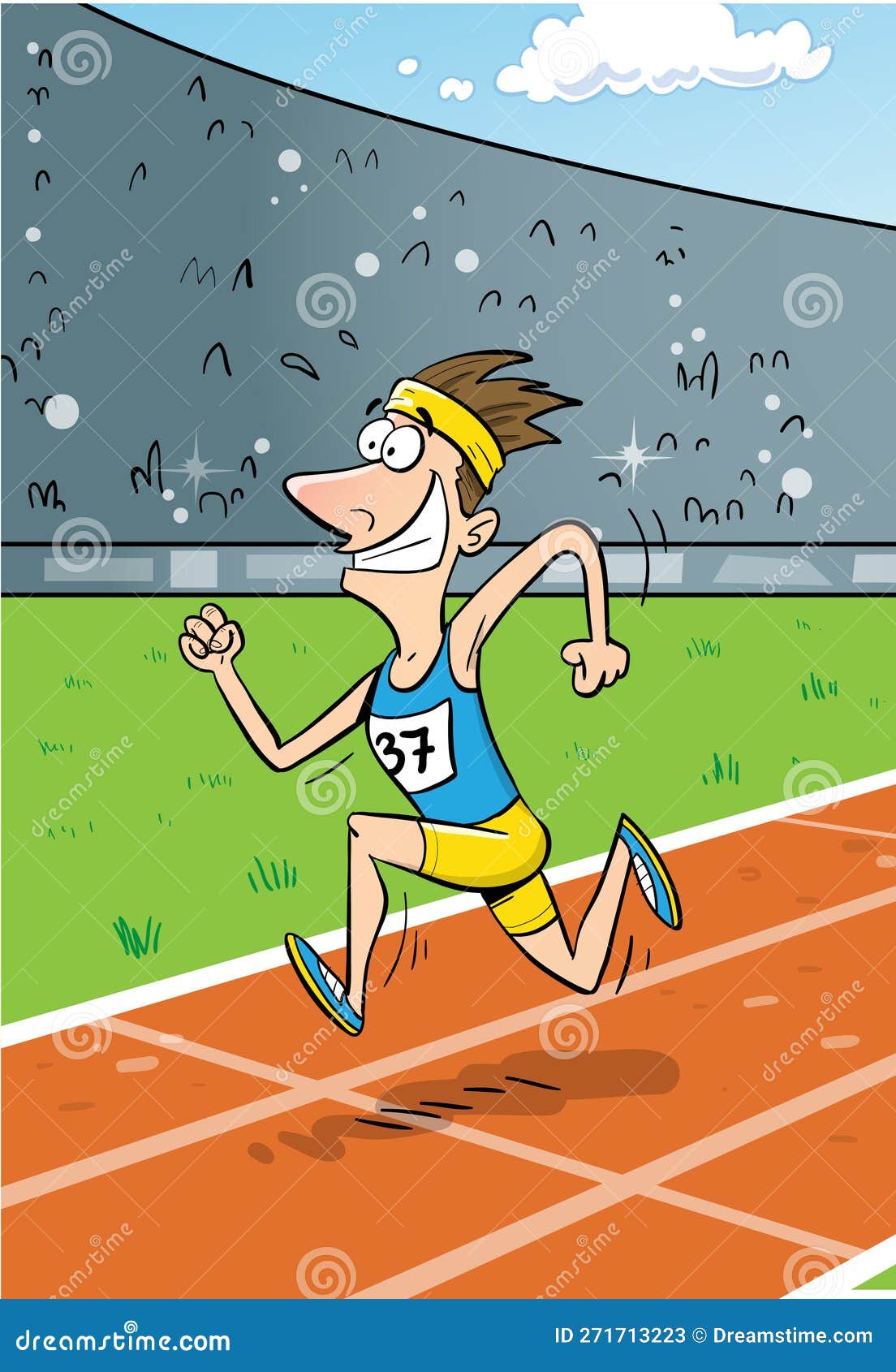 Running athlete in stadium stock illustration. Illustration of comics ...