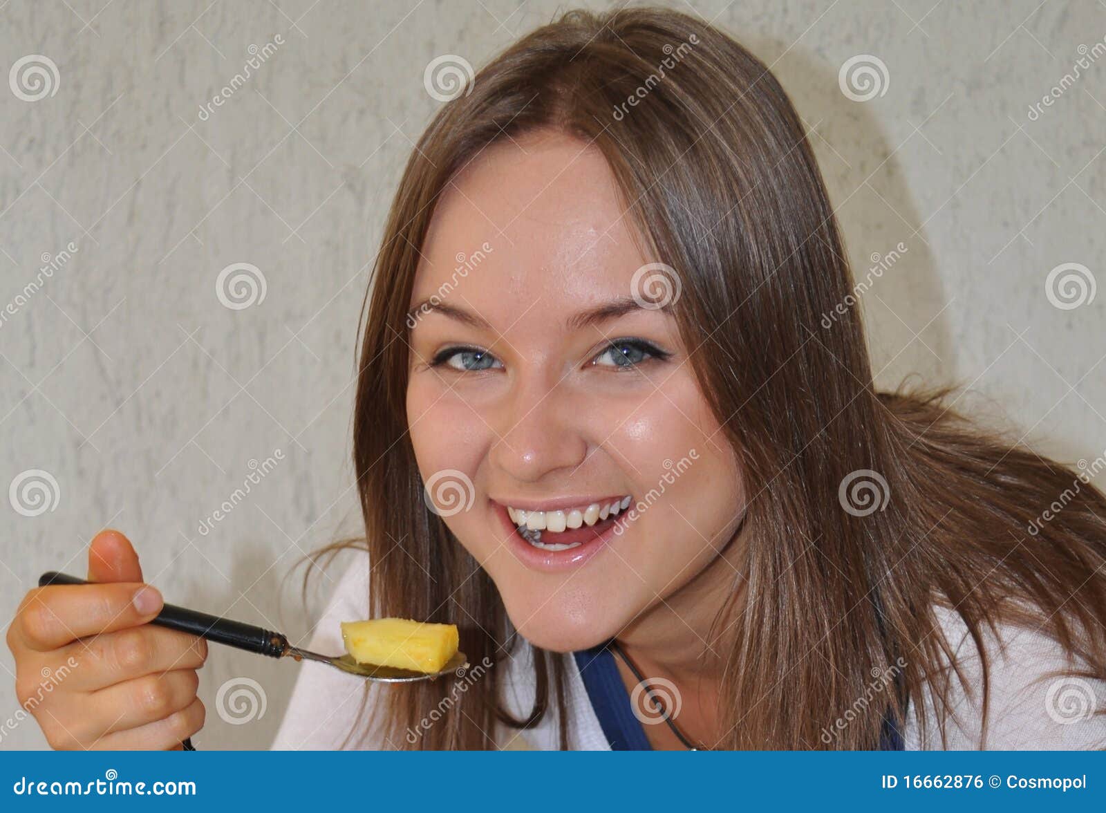 Young Russian Model Eating Slice of Pineapple Stock Photo - Image of ...