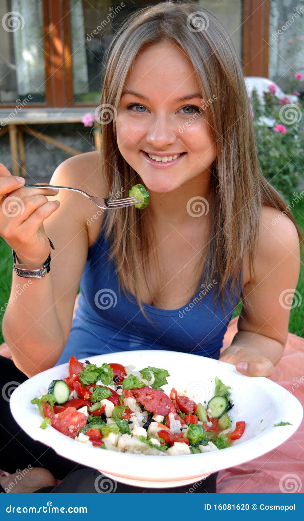 Young Russian Model Tasting Fresh Salad Stock Photo - Image of cheese ...