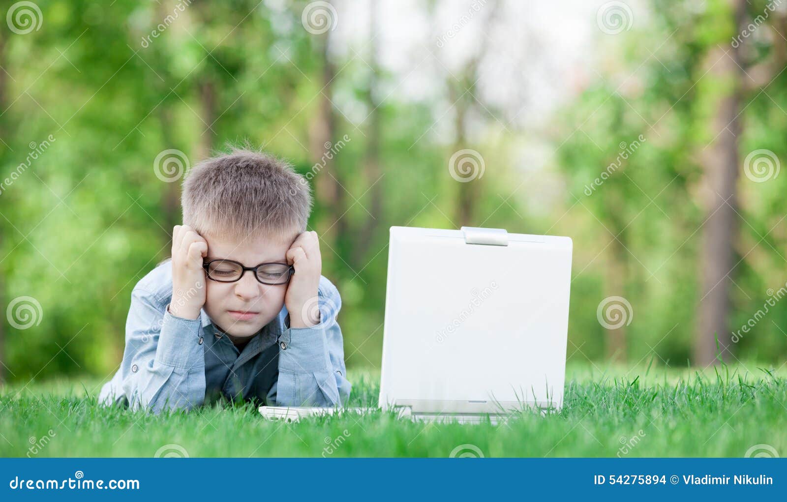 Young Sad Boy with Laptop Computer Stock Photo - Image of portrait ...