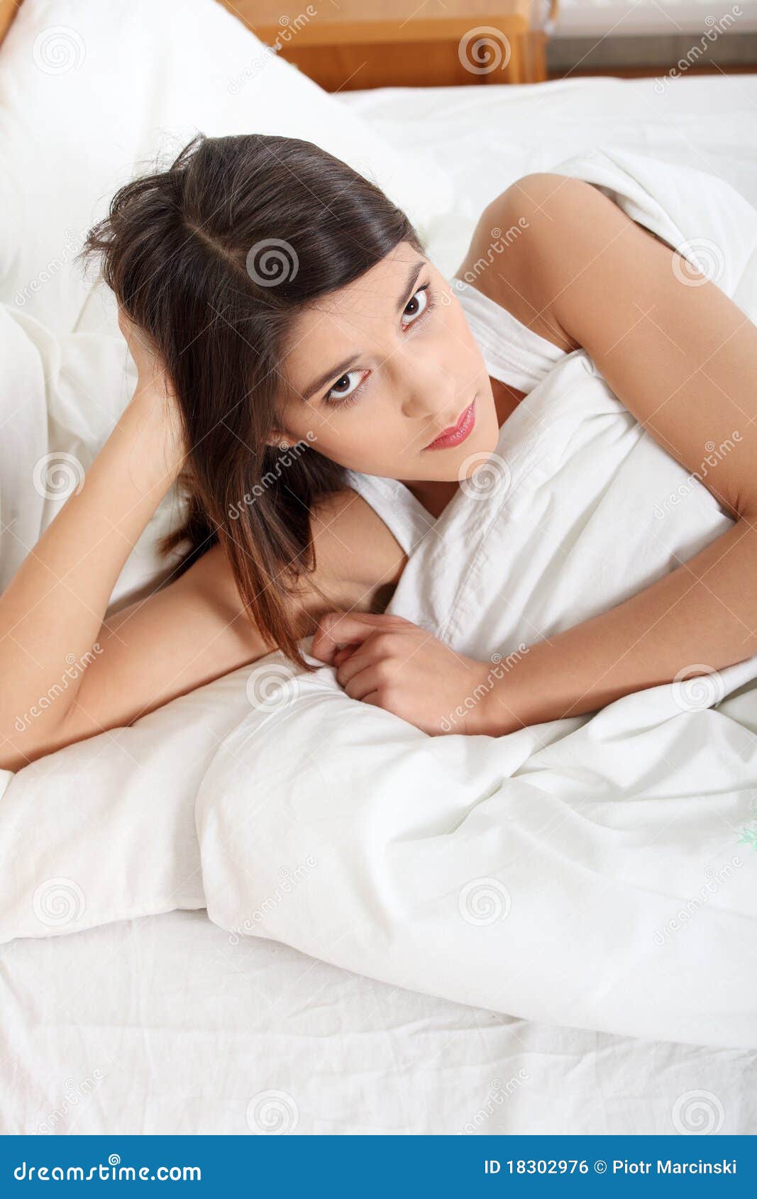 Young Sad Girl Lying in Bed. Stock Photo - Image of difficulties, face ...
