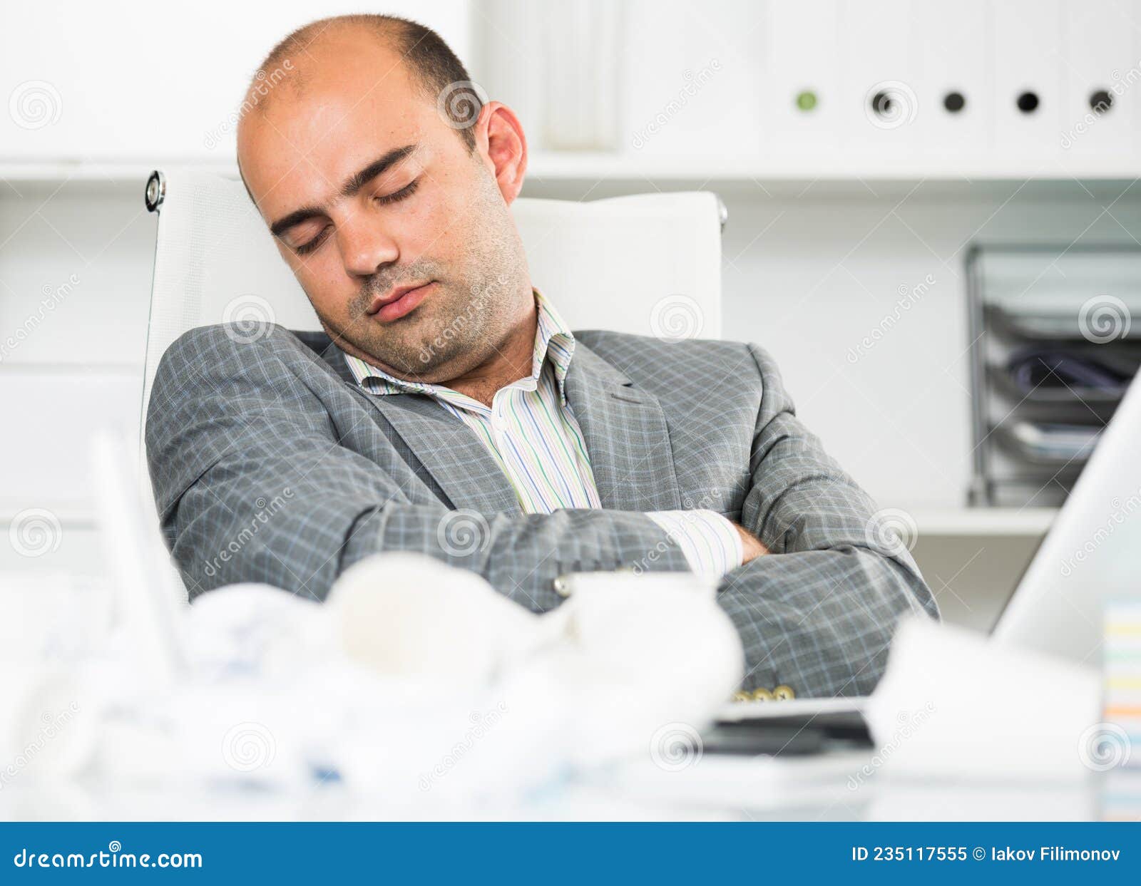 Young Sad Man Tired of Working and Sleeping Stock Image - Image of ...